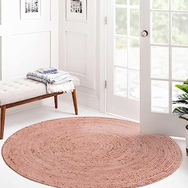 DN HANDICRAFT Pink Area Cotton Rug Round Hand Braided circular Rug ...