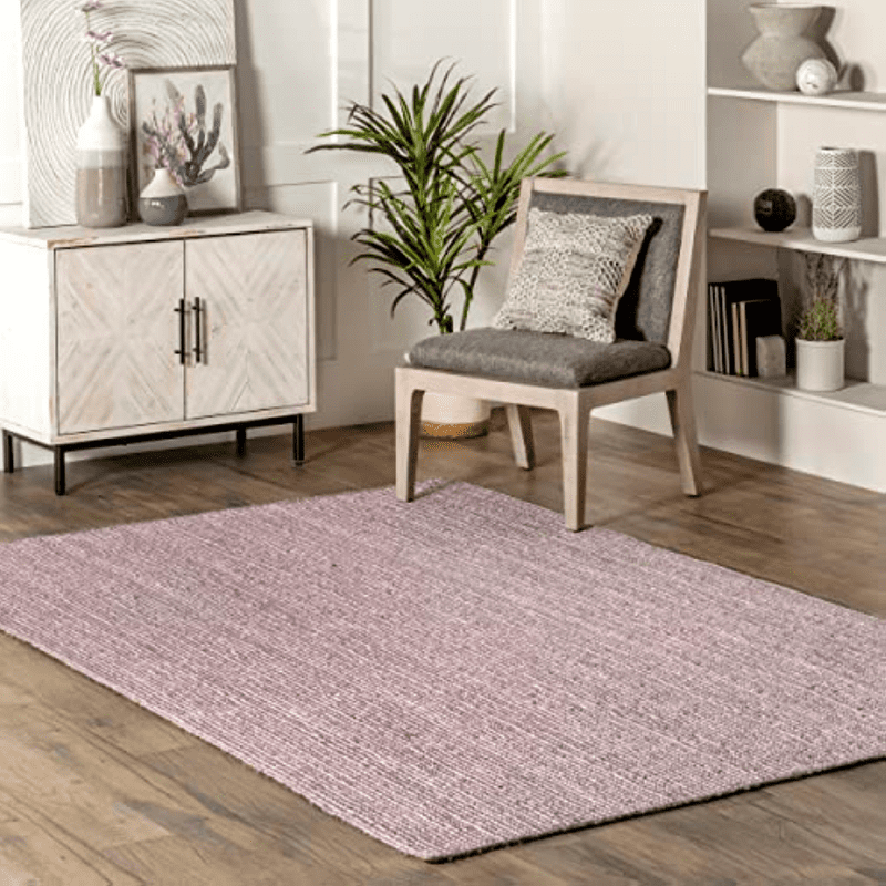 DN HANDICRAFT Purple Jute Area Rug Woven Rug Neutral Rug Rectangle Hand ...