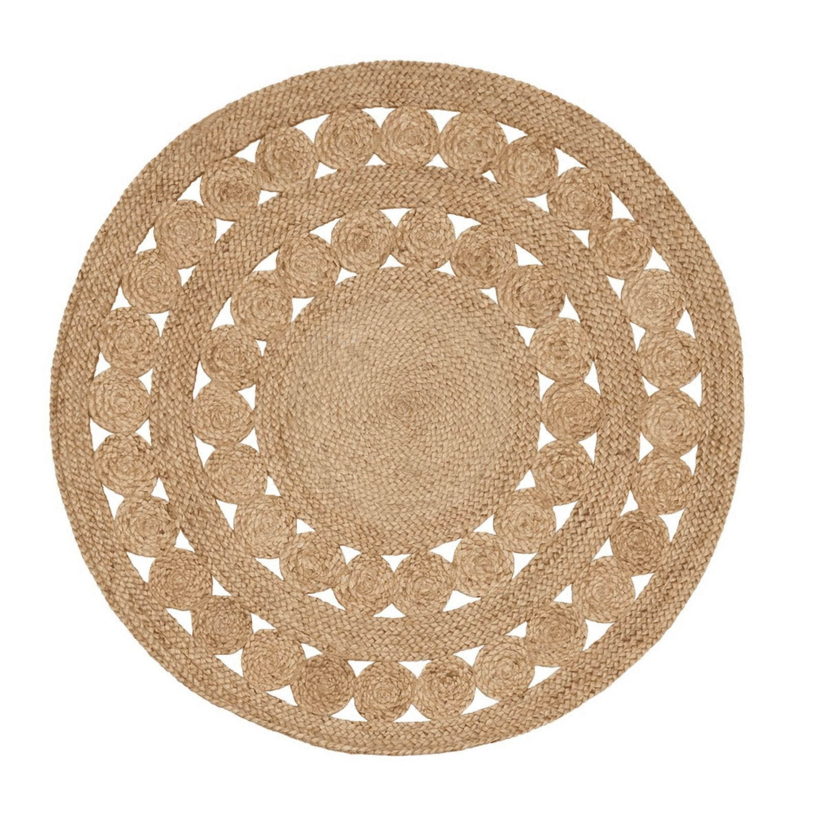 DN HANDICRAFT Reversible Natural Beige Round Jute Rug Indian Handmade ...