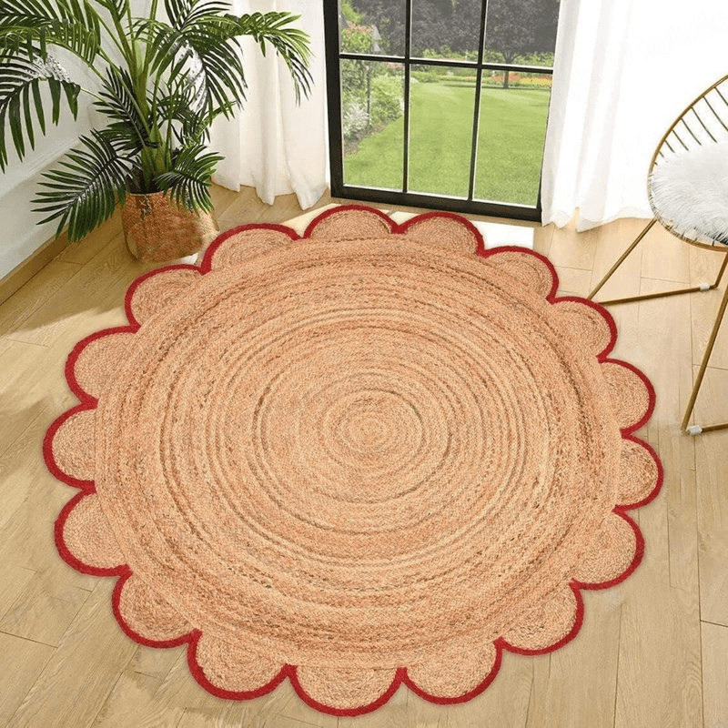 DN HANDICRAFT Round Bohemian Style Indian Jute Area Rug Natural Fiber ...