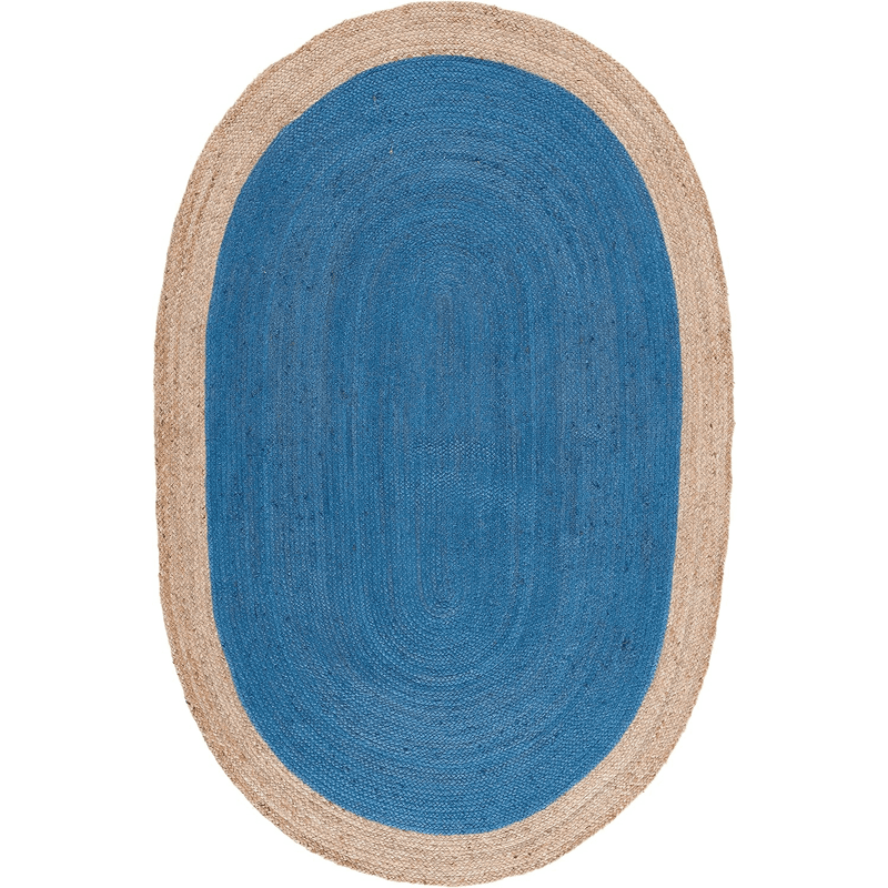 DN HANDICRAFT Rug For Entryway Indoor Blue with Beige Border Handmade ...