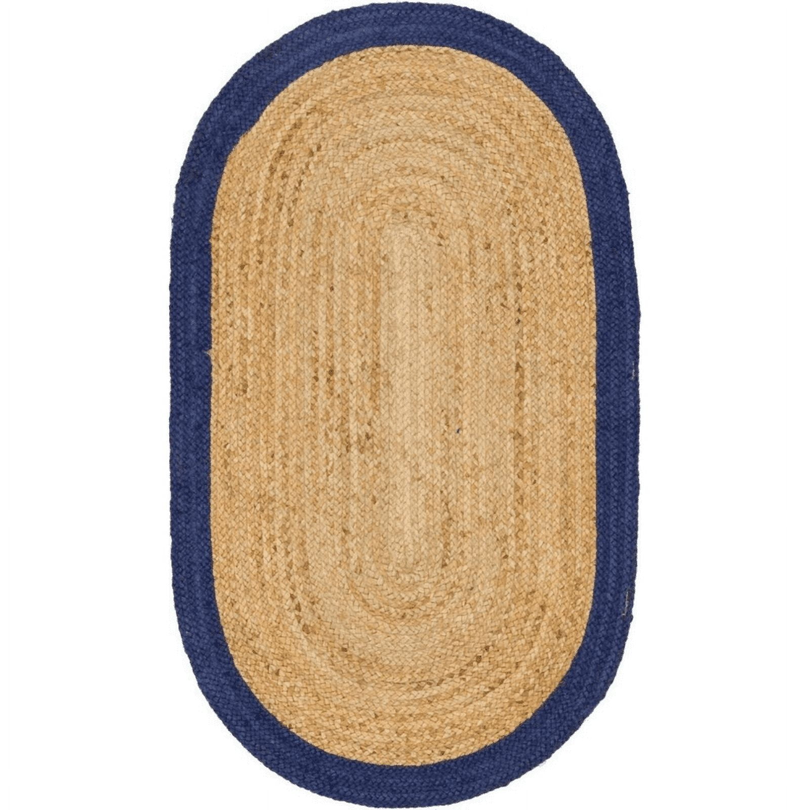 DN HANDICRAFT Rugs For Bedroom Beige with Blue Border Handmade Oval ...
