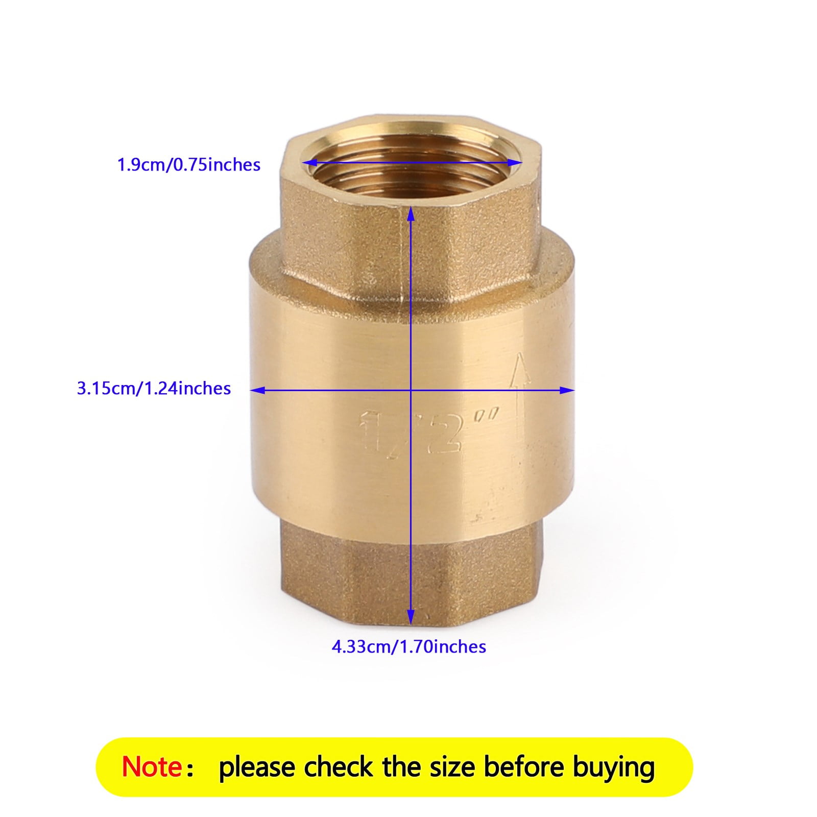 DN15 1/2" NPT In-Line Check Valve Brass Spring Loaded Inline 200PSI ...