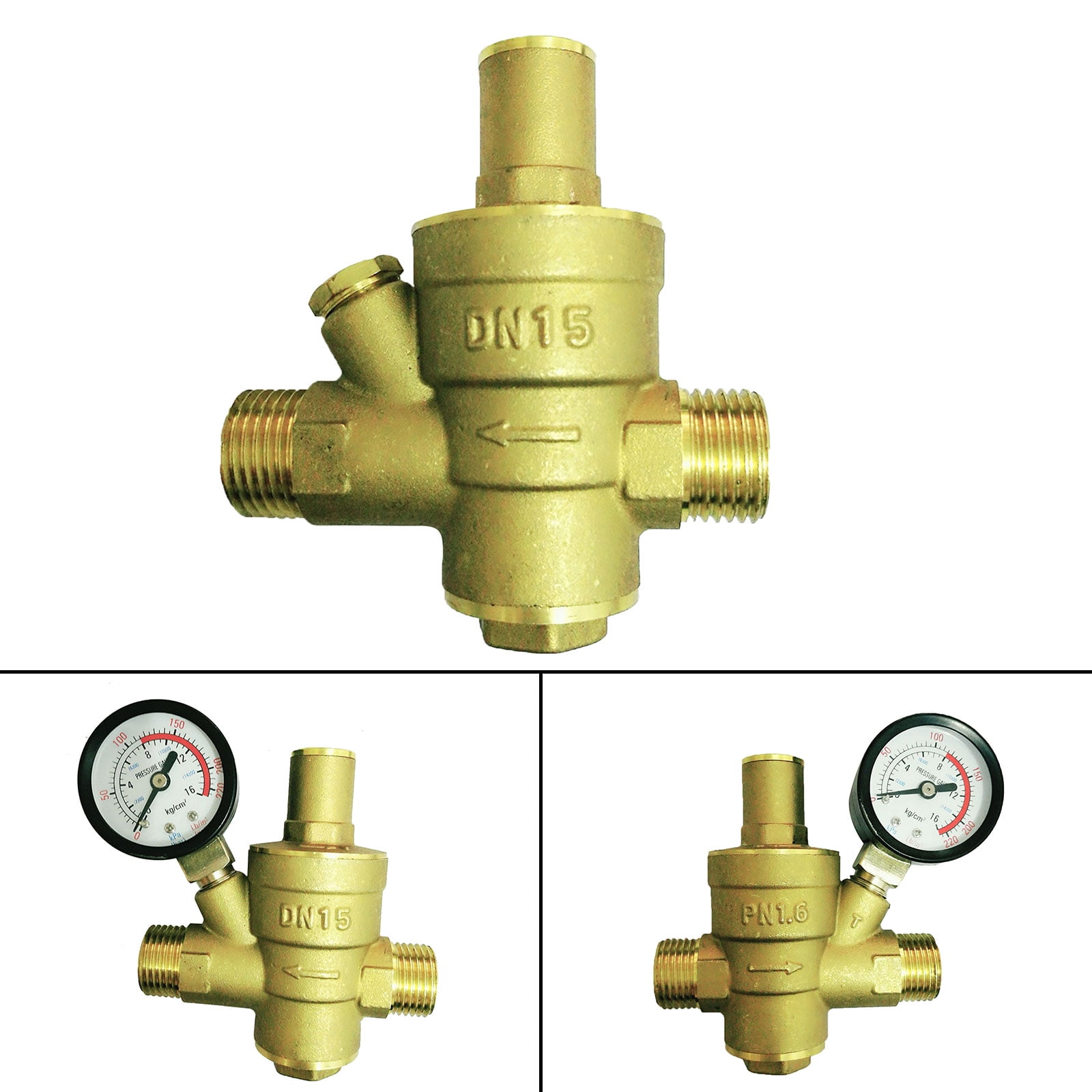 DN15 Adjustable Brass NPT 1/2" Water Pressure Regulator Reducer with Gauge Meter - Walmart.com