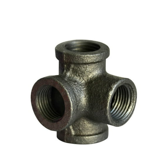 DN15 DN20 DN25 Four Way Pipe Fitting Black Malleable Iron Side Outlet ...