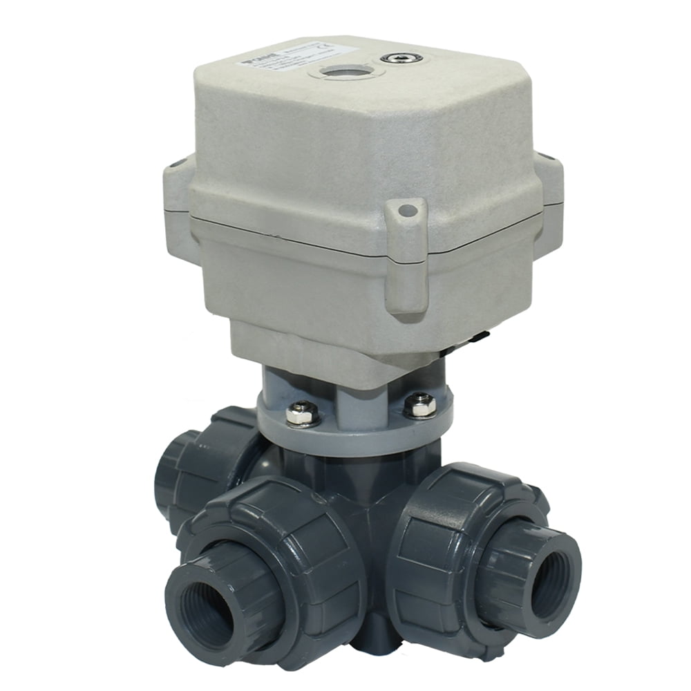 DN20 3/4" Two wires control Three-way Electric Ball Valve,DC24V PVC With indication and manual ...