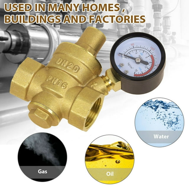 DN20 Brass Adjustable Water Pressure Reducer Valve with Gauge Meter - 3 ...