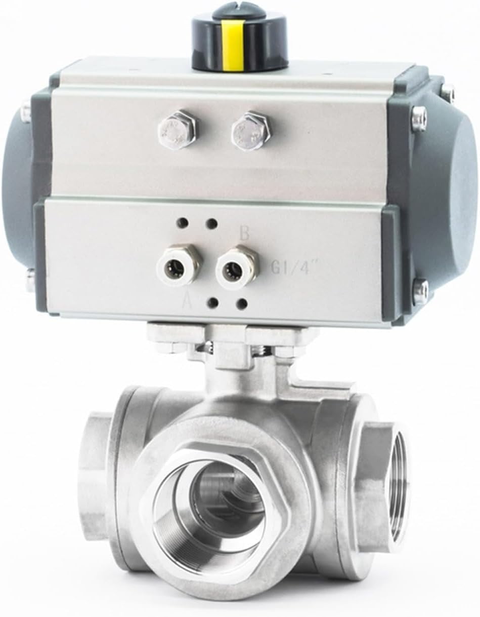 DN40 Three-Piece High Platform Pneumatic Three-Way Ball Valve With ...