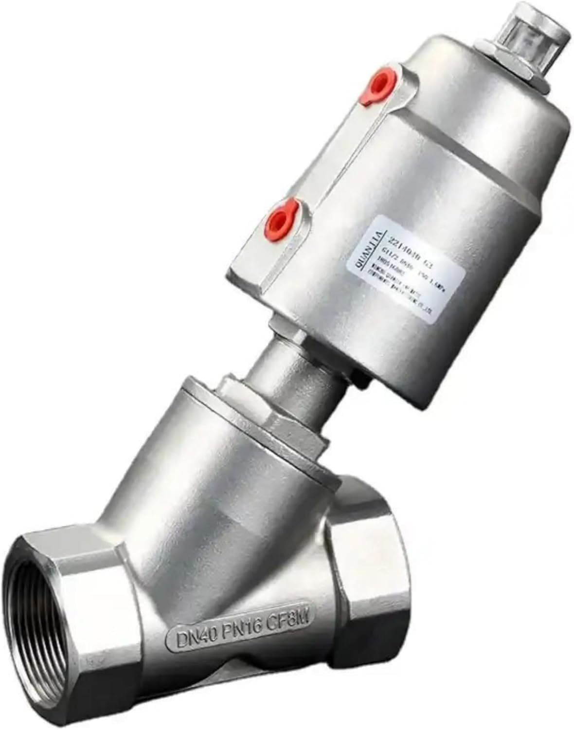 DN50 304 Stainless Steel Pneumatic Seat Valve 16bar for Steam Gas Oil Normally Closed Angle Seat ...