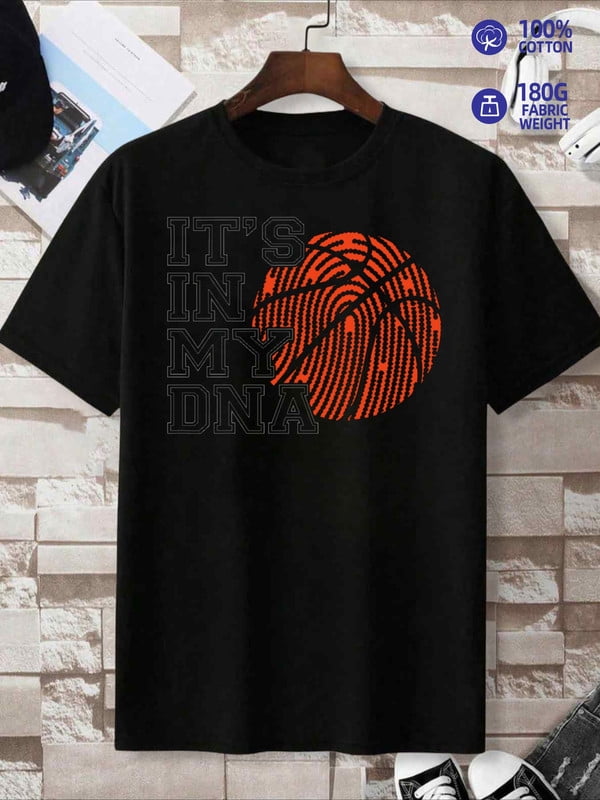 DNA Basketball Tee men's Exercise 180G 100% Cotton black Running gym ...