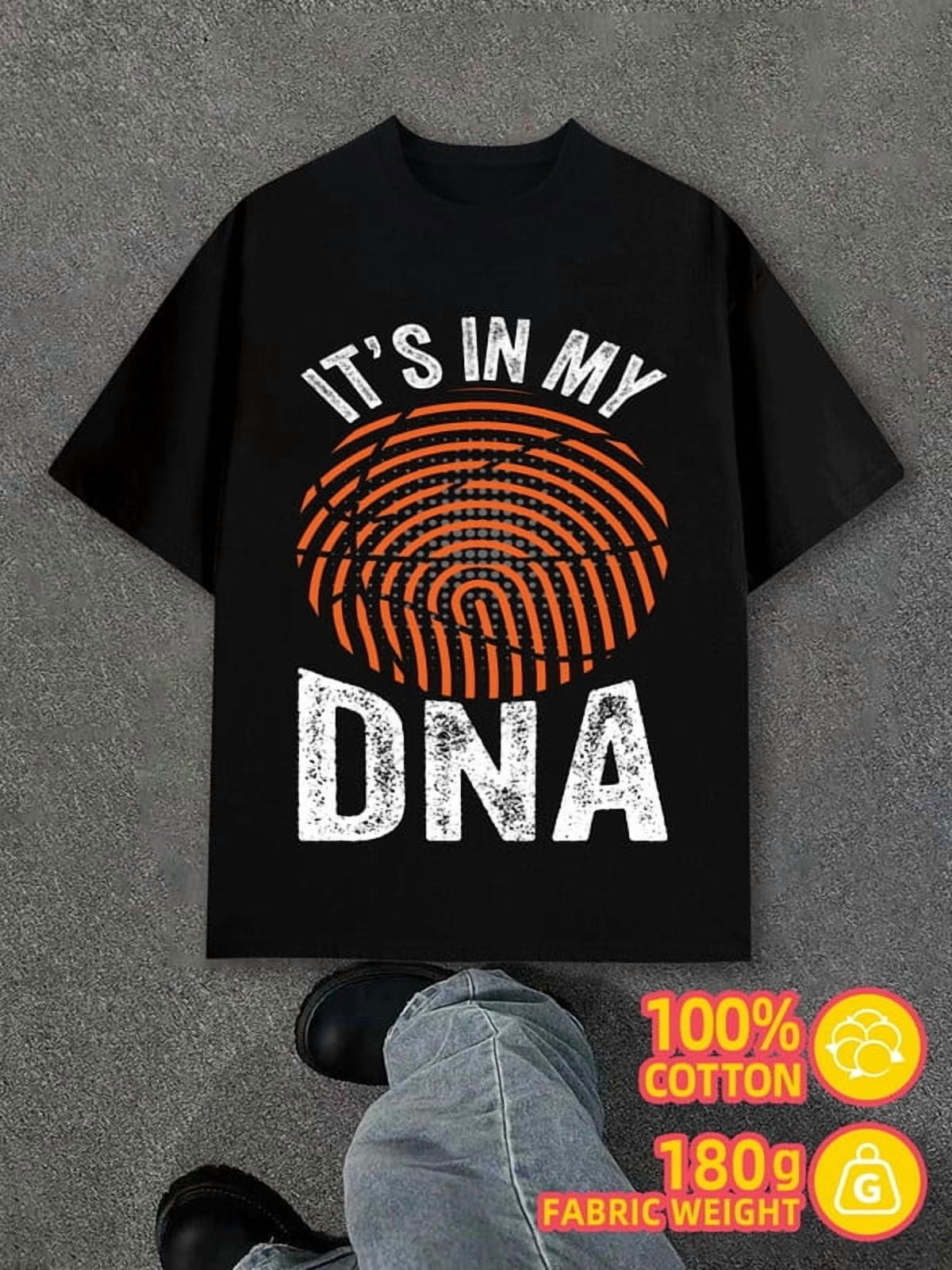 DNA Fingerprint Tee men black 180G 100% Cotton New spring and fall ...