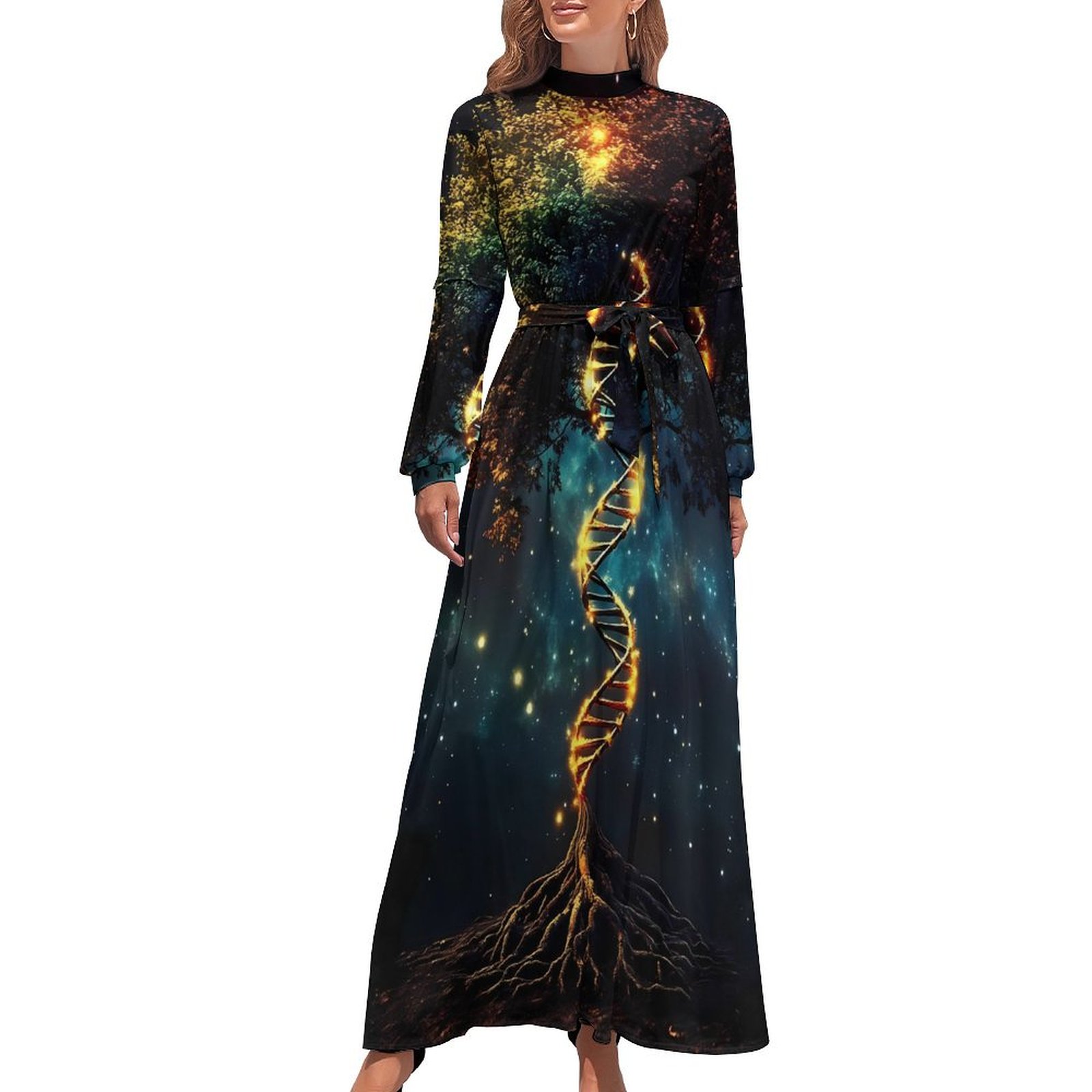 DNA Genetic Helix Tree of Life Women's Fall Maxi Dress Long Sleeve ...