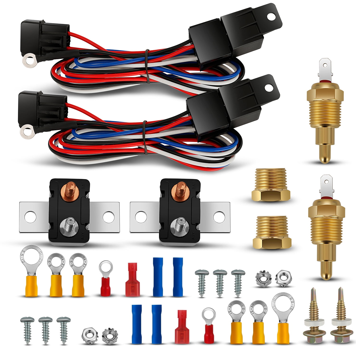 DNA Motoring 2 Set 40 AMP Electric Radiator Fan Relay Kit Thermostat ...