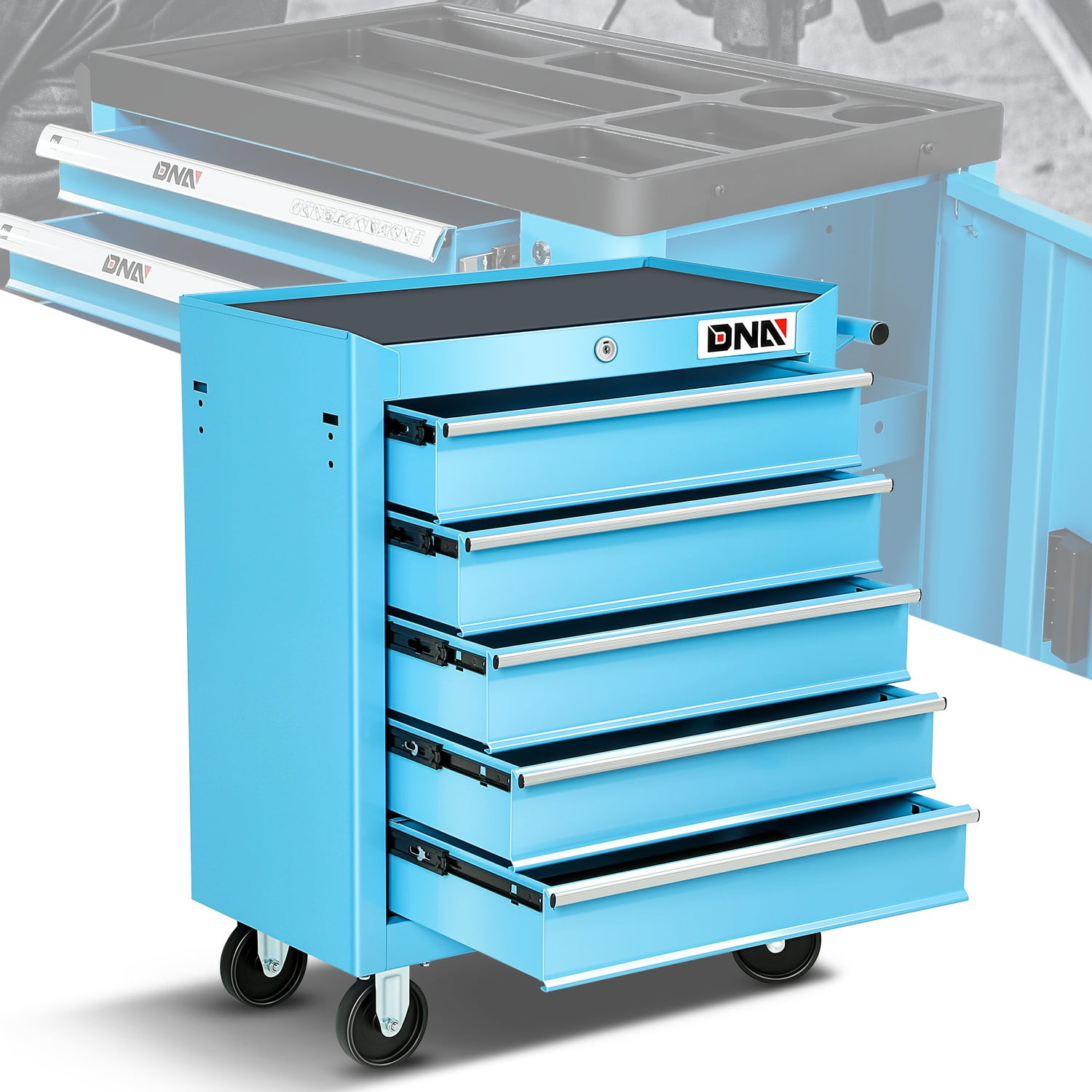 DNA Motoring 5-Drawer Plastic Top Rolling Tool Trolley Chest Storage ...