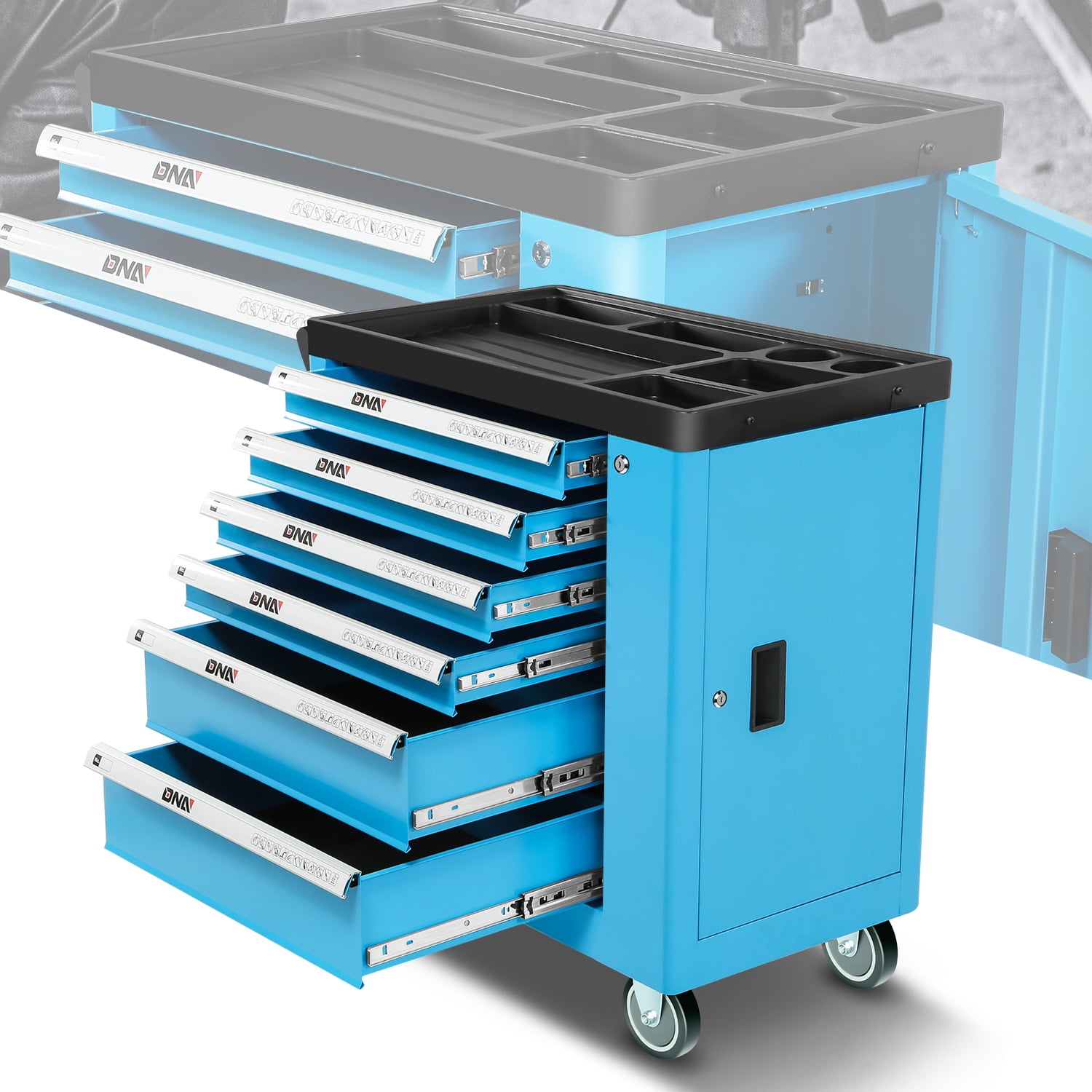 DNA Motoring 6-Drawer Tray Top Rolling Tool Trolley Chest Storage ...