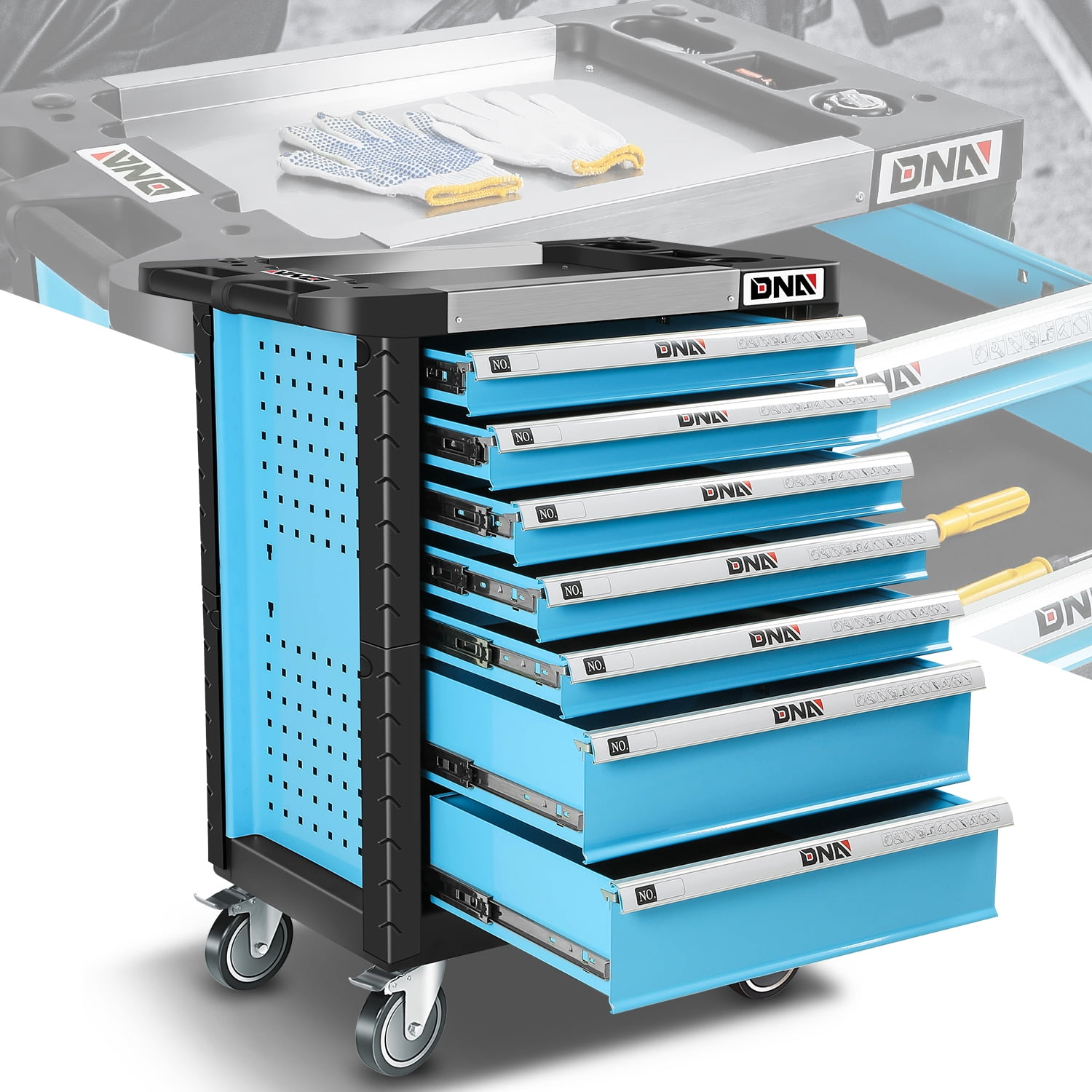 DNA Motoring 7-Drawer Tray Top Rolling Tool Trolley Chest Storage ...