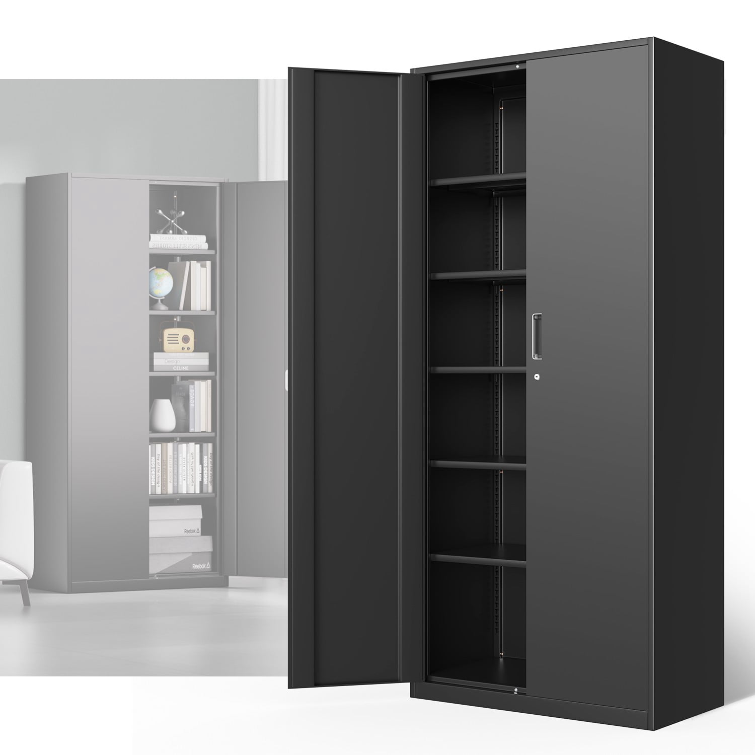 DNA Motoring 71" Black Lockable Metal Utility Storage Tool Cabinet w/ 5 ...