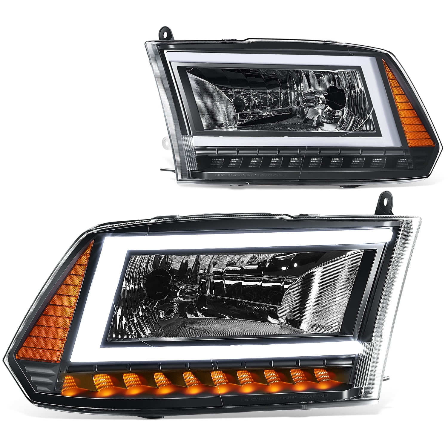DNA Motoring C-LED DRL DRL Sequential Signal Headlights for 09-14 RAM ...