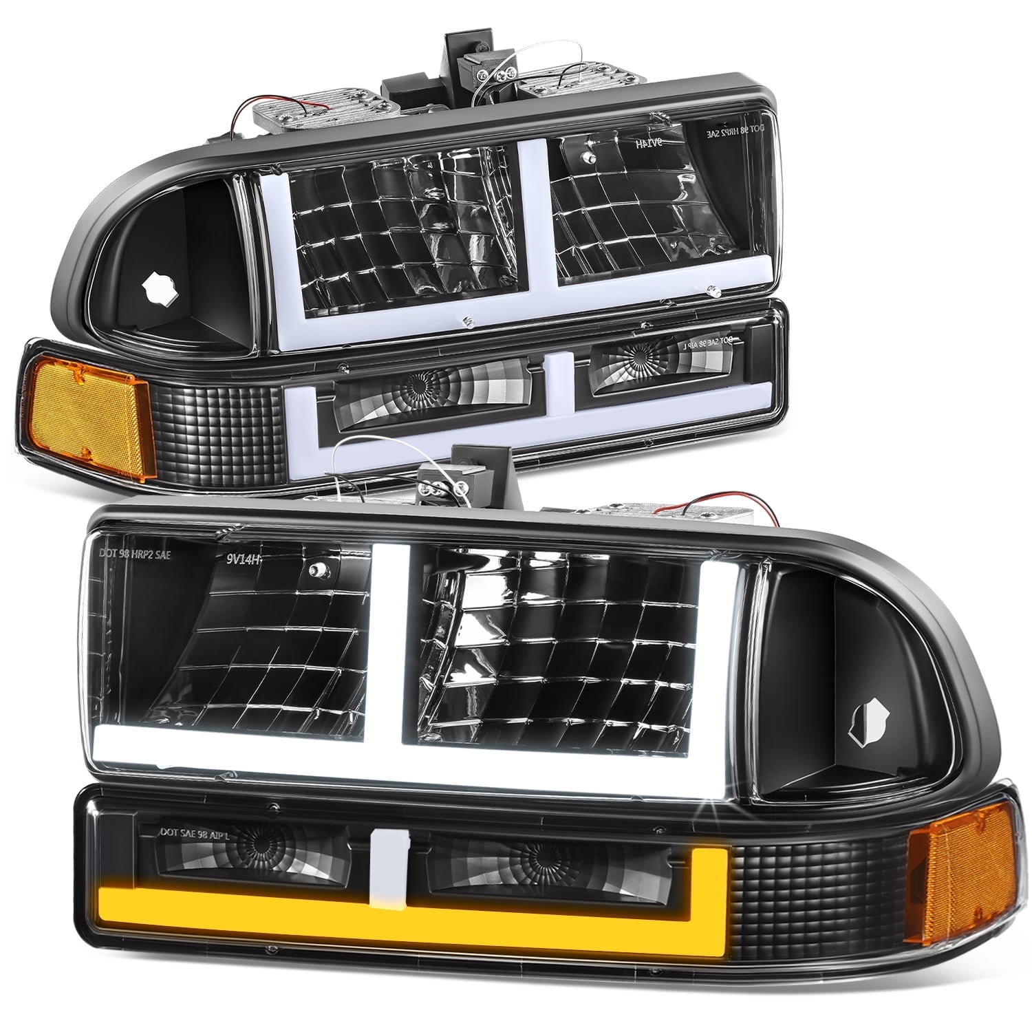 DNA Motoring F-Shape LED DRL Switchback Headlights for 98-04 Chevy ...