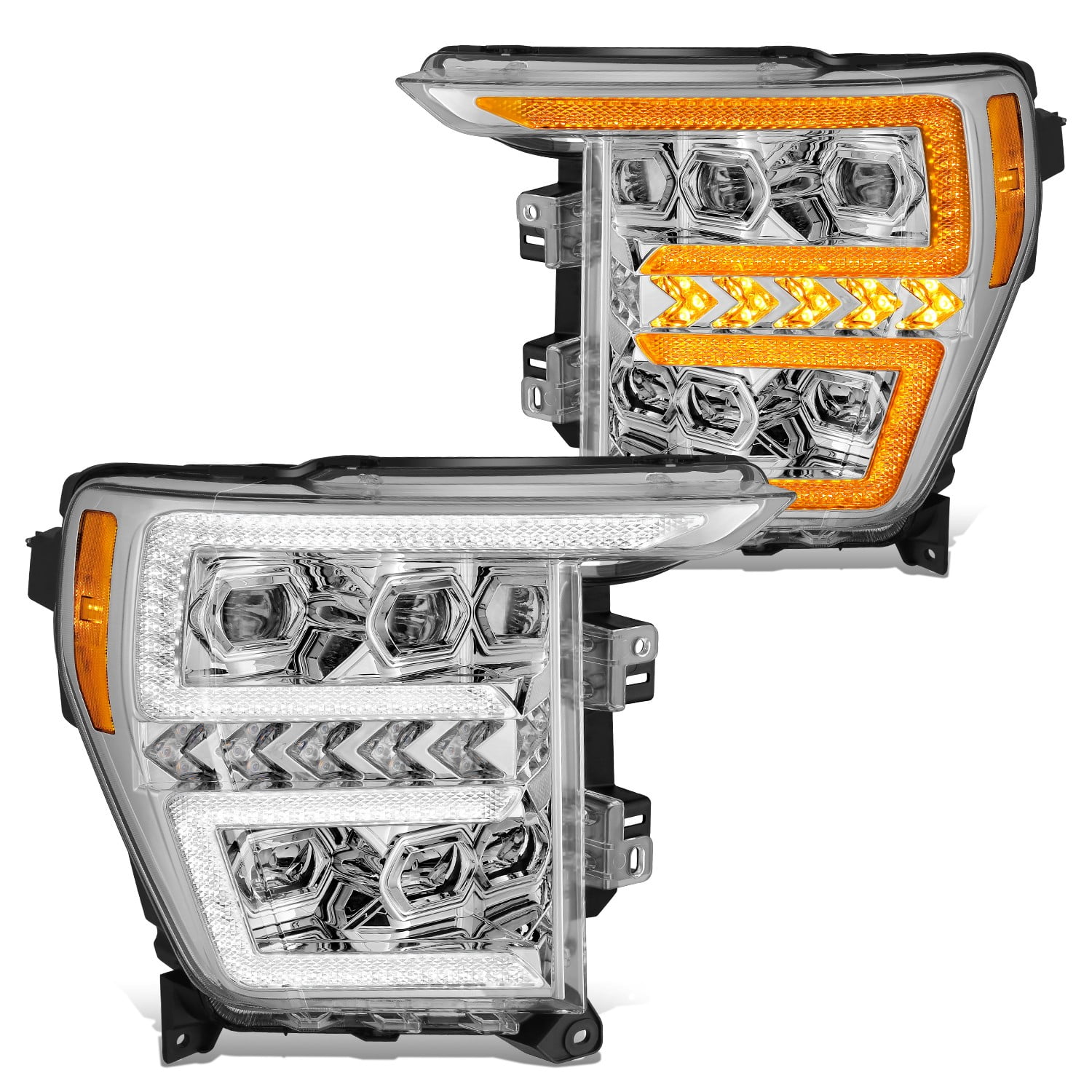 DNA Motoring Full LED Projector Headlight Assembly for 21-23 Ford F150, Sequential Chasing Amber ...