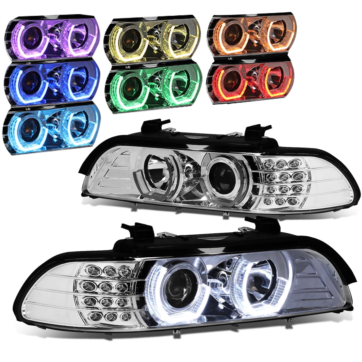 DNA Motoring RGB Multi-Color DRL Projector Headlights for 96-03 BMW E39 ...