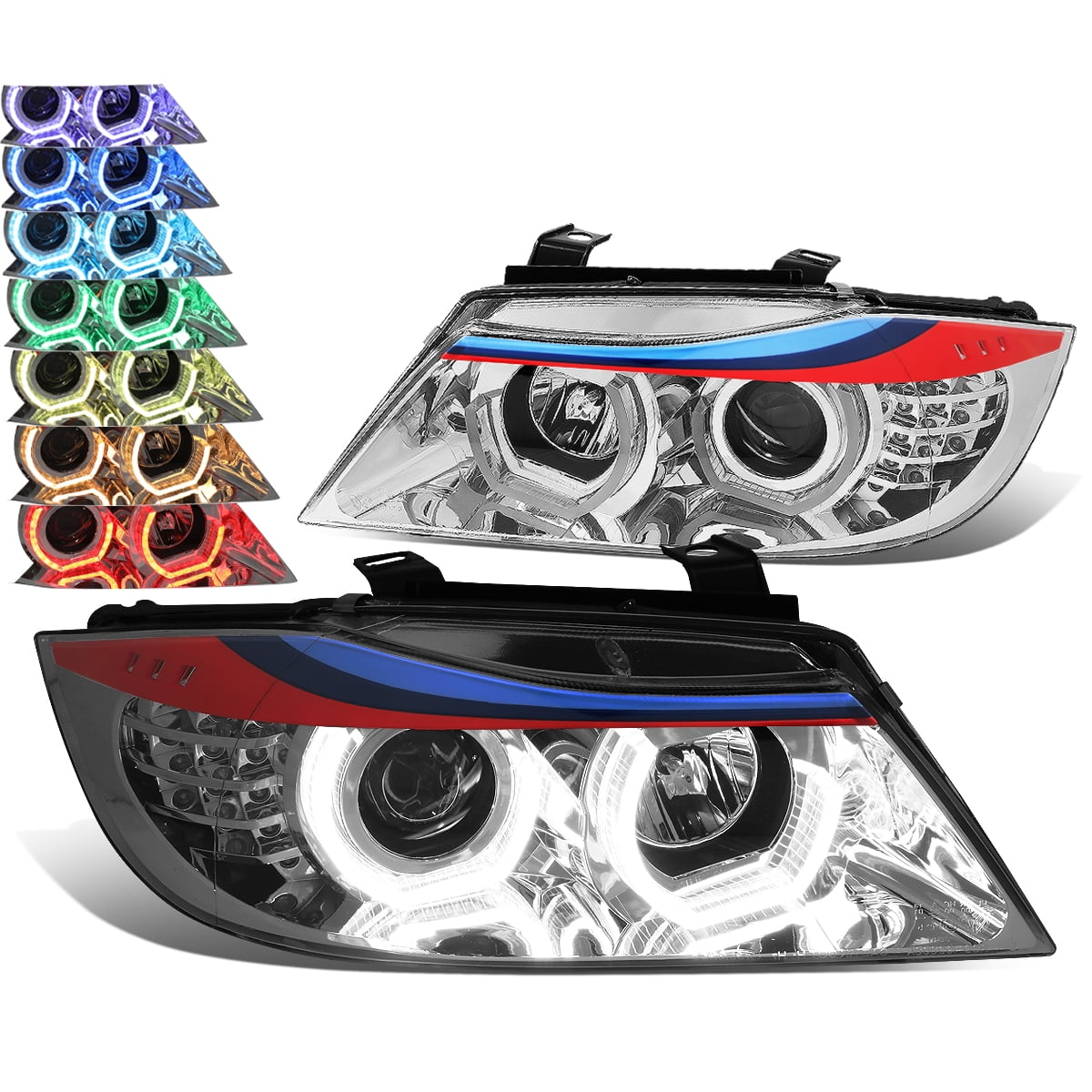 DNA Motoring HL-3D-E9005-CH-M7C For 2005 to 2008 BMW E90 3-Series 3D ...