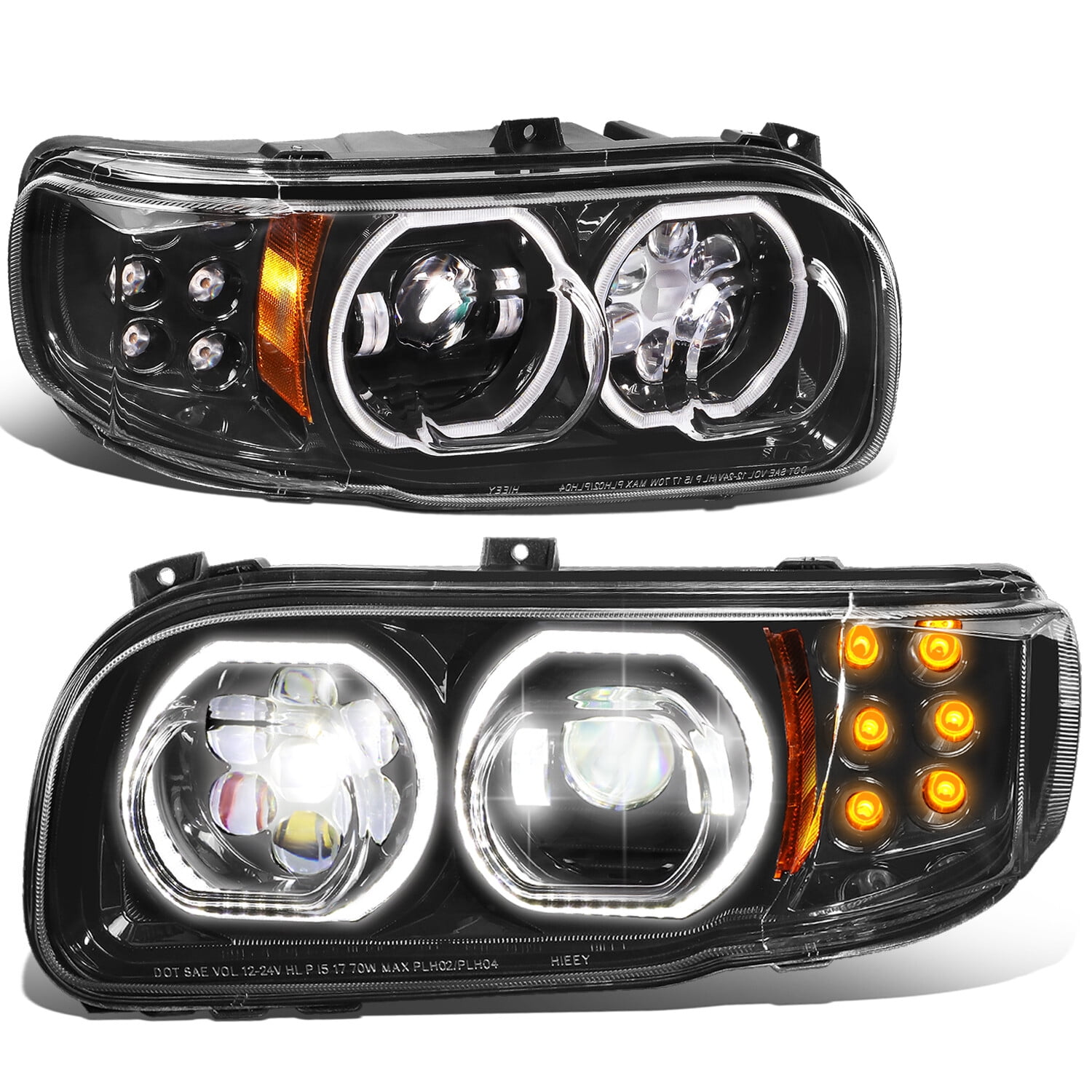 DNA Motoring LED Halo DRL Projector Headlight Lamps, Black Housing for ...