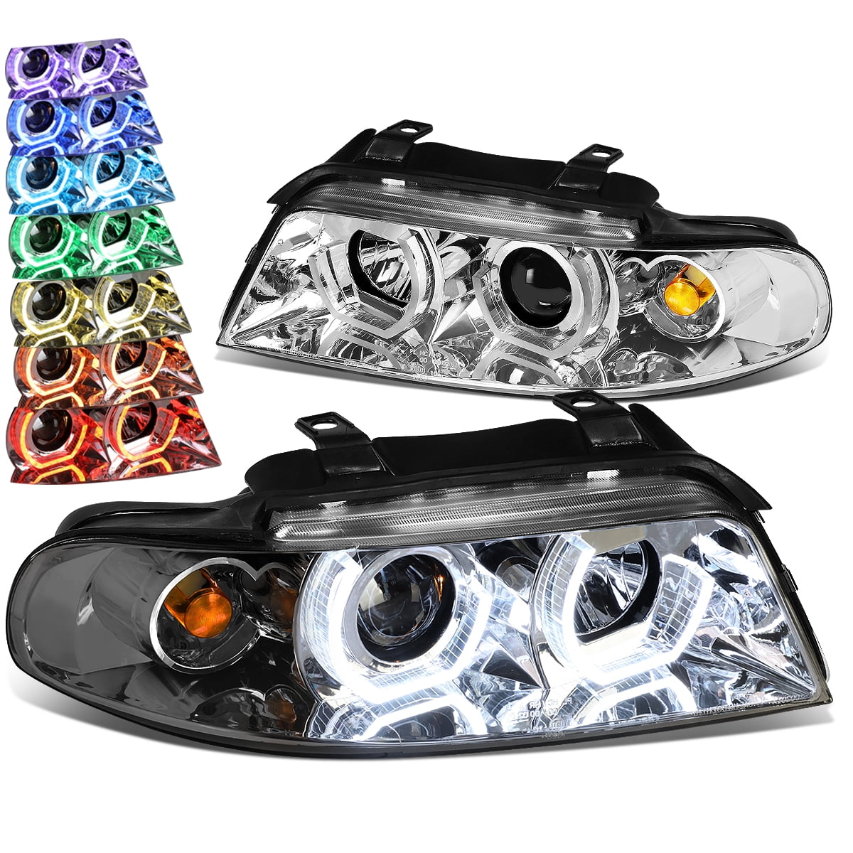 DNA Motoring HL-HPL-A496-CH-7C For 1996 to 2001 Audi A4&Quattro 3D LED ...