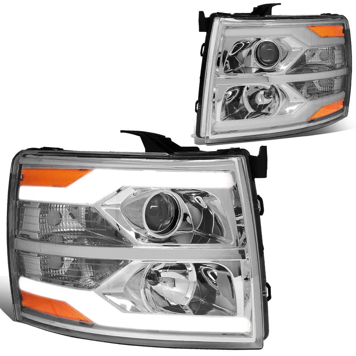 DNA Motoring For 07-14 Chevy Silverado Chrome Amber Dual LED DRL ...