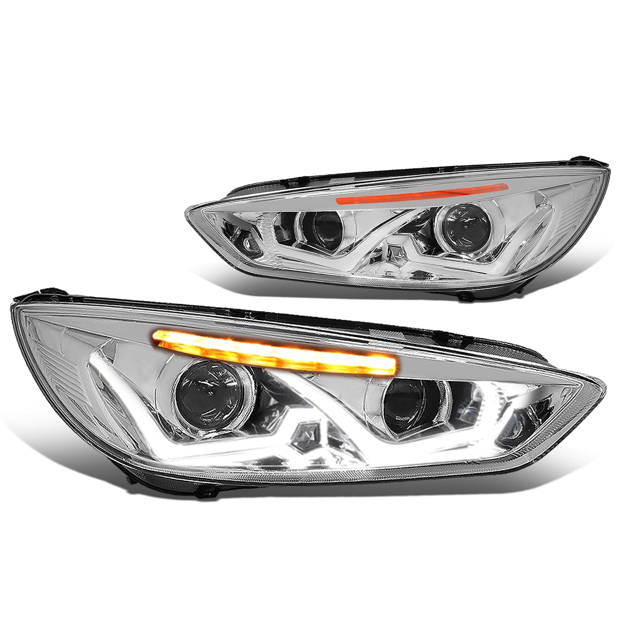 DNA Motoring HL-HPL-LED-FF16-CH-AM For 2015 to 2018 Focus Dual HALO LED ...