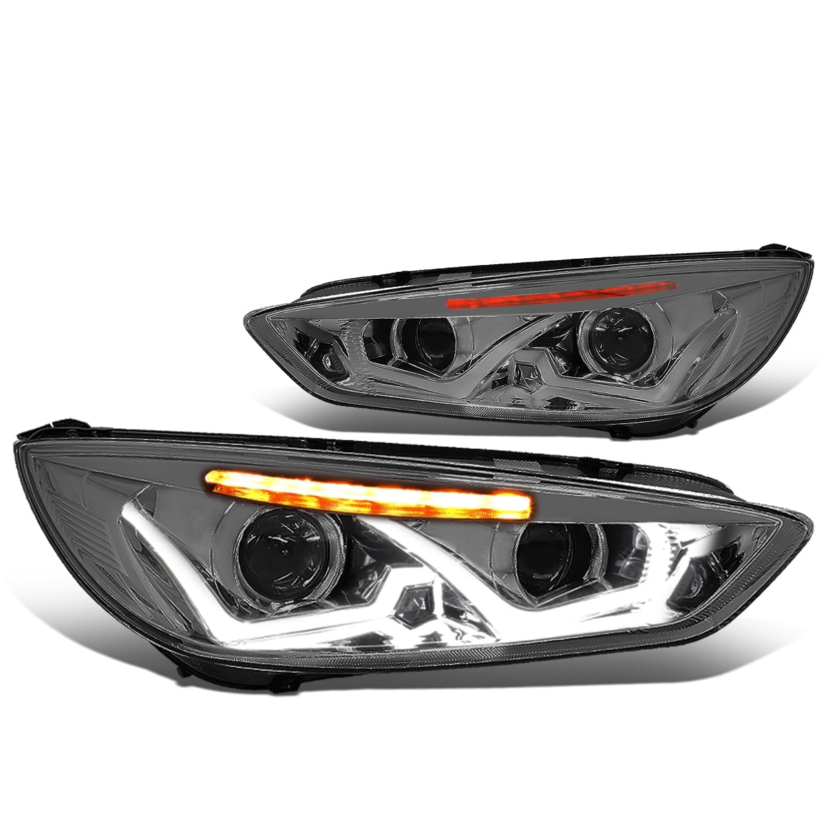 DNA Motoring LED DRL+Turn Signal Projector Headlight for 2015-2018 Ford Focus, Smoked / Amber ...
