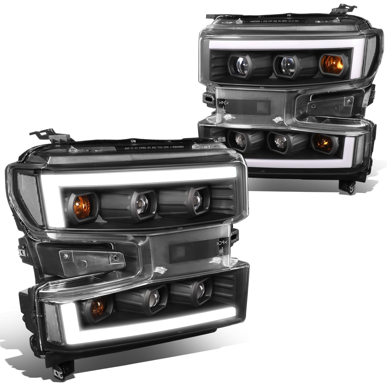 DNA Motoring HL-LB-CSIL19-BK-CL1 Black Clear LED DRL Quad Projector ...