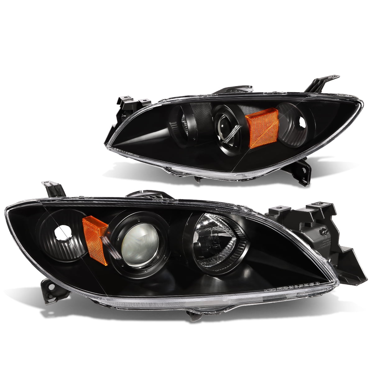 DNA Motoring HL-OH-MM304-BK-AM For 2004 to 2009 Mazda 3 4-Door Sedan Pair Projector Headlight ...