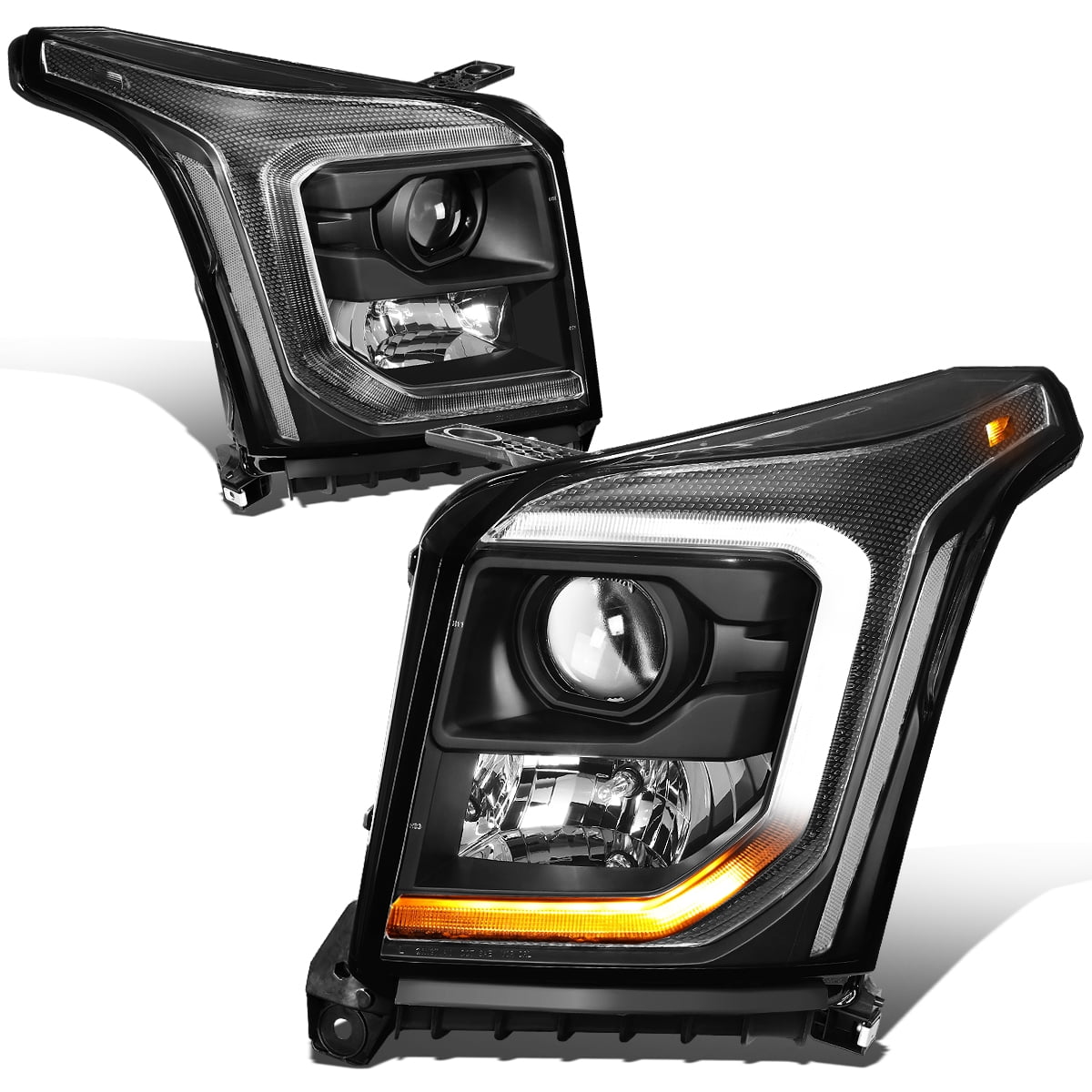 DNA Motoring Headlight for 2015-2020 GMC Yukon XL, 3D LED DRL Light Bar, Black Housing Clear ...