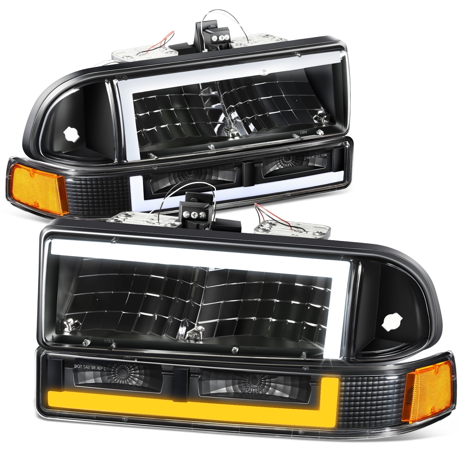 DNA Motoring L-Shape LED DRL Switchback Headlights for 98-04 Chevy ...