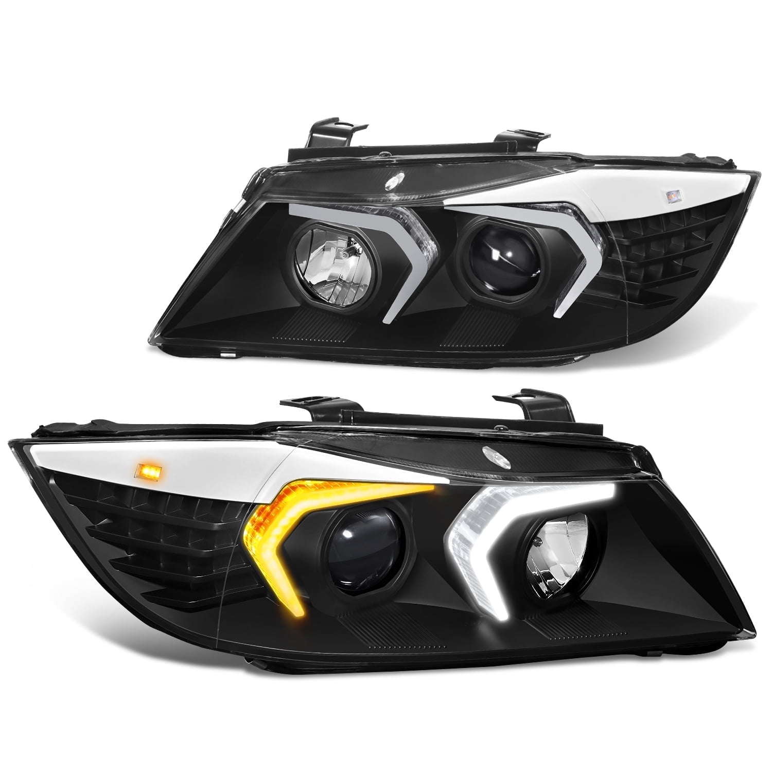 DNA Motoring LED DRL Switchback Signal Black Projector Headlight for 05-08 BMW E90 Sedan ...