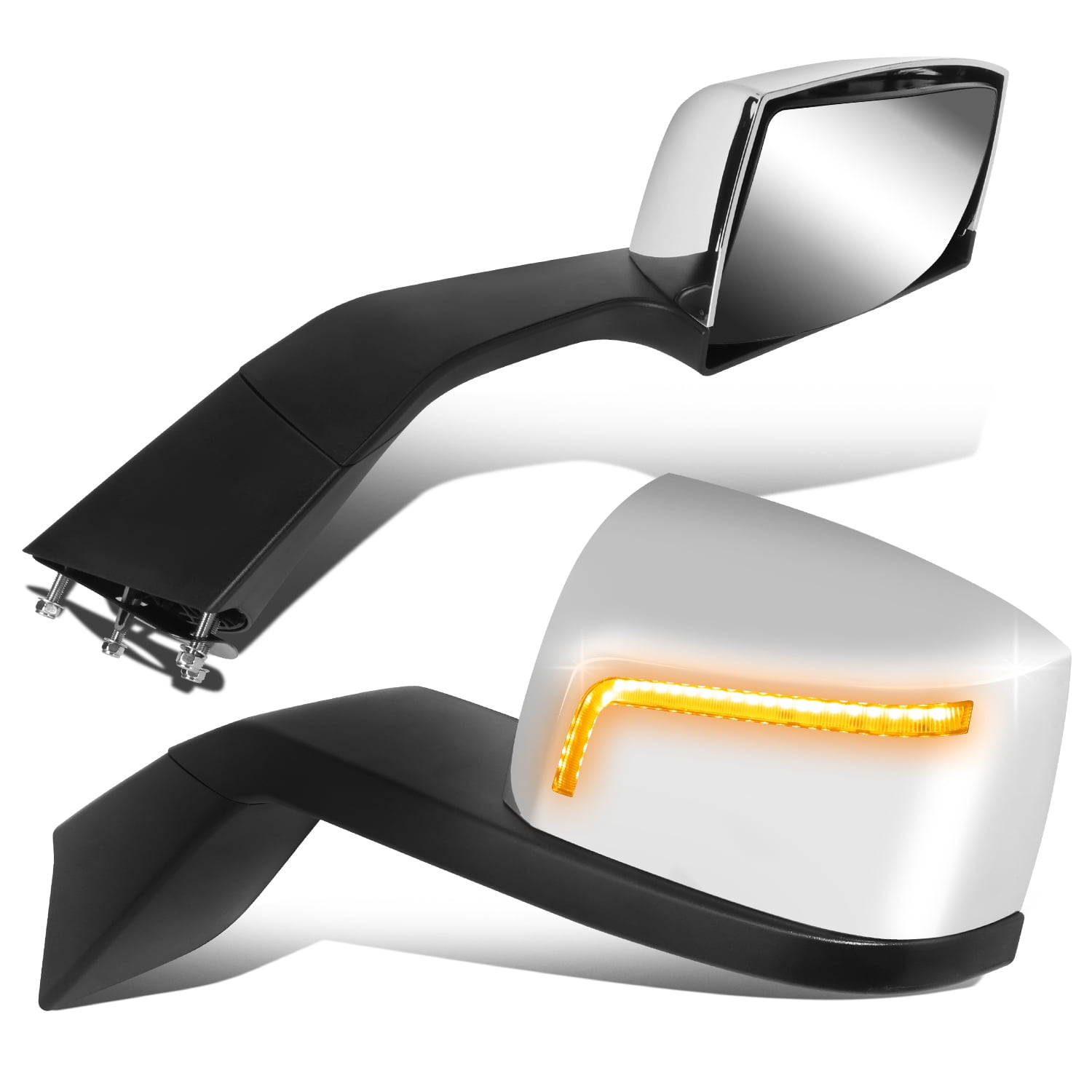 DNA Motoring MIRROR-HAY-017-CH For 2018-2021 Volvo VNL VNL300- 860 Amber Chasing LED L-Pattern ...