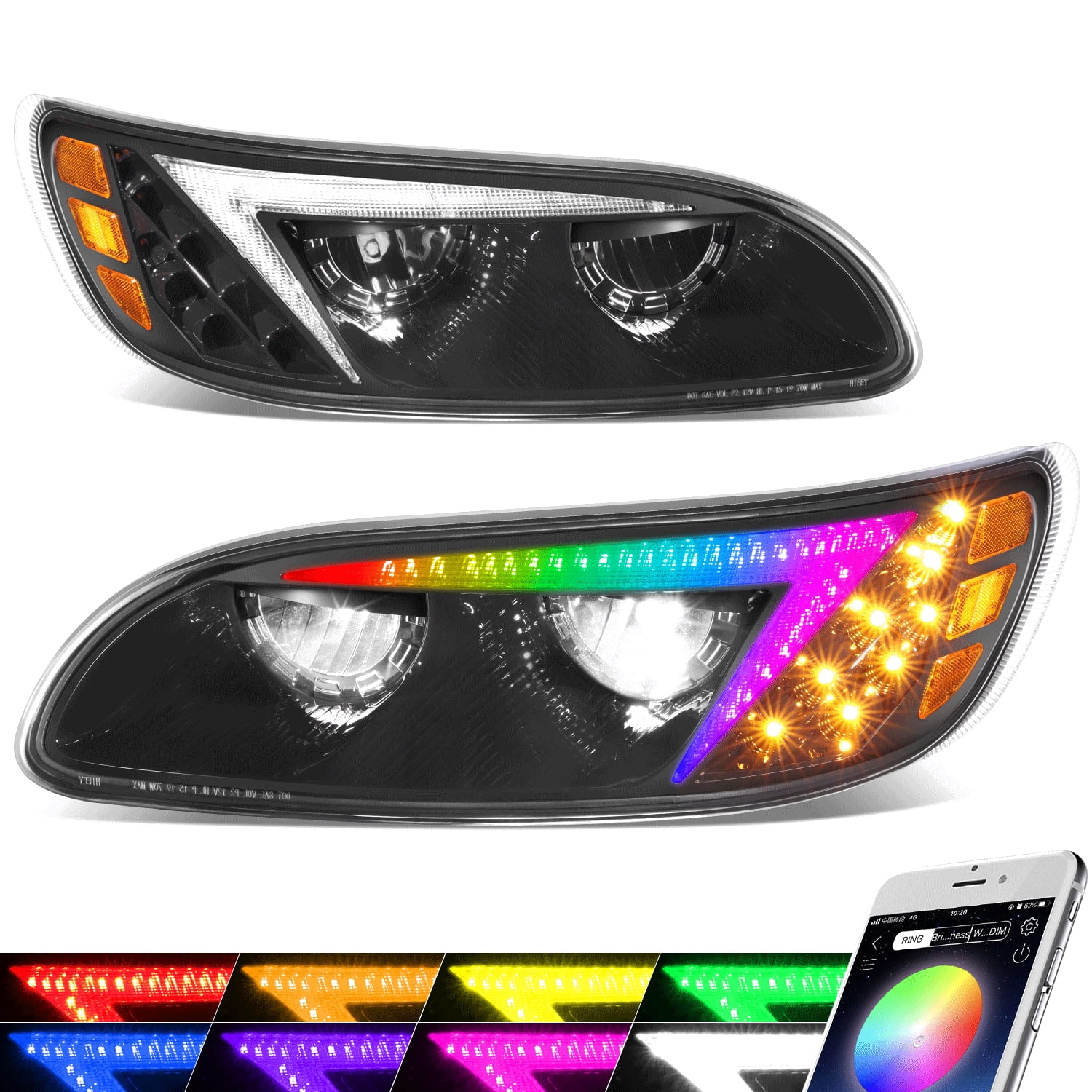 DNA Motoring Multi-Color RGB LED DRL Black Headlights Pair for ...