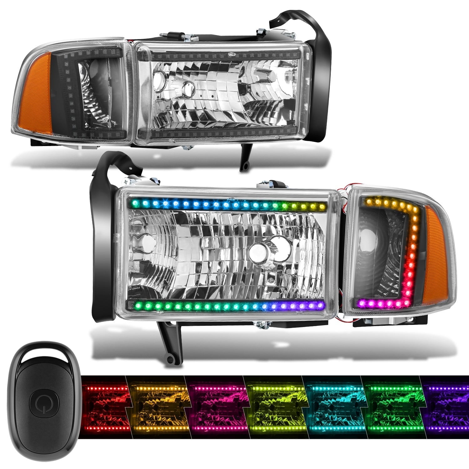 DNA Motoring Sequential Start-Up RGB LED Strip Headlights for 94-02 Ram ...