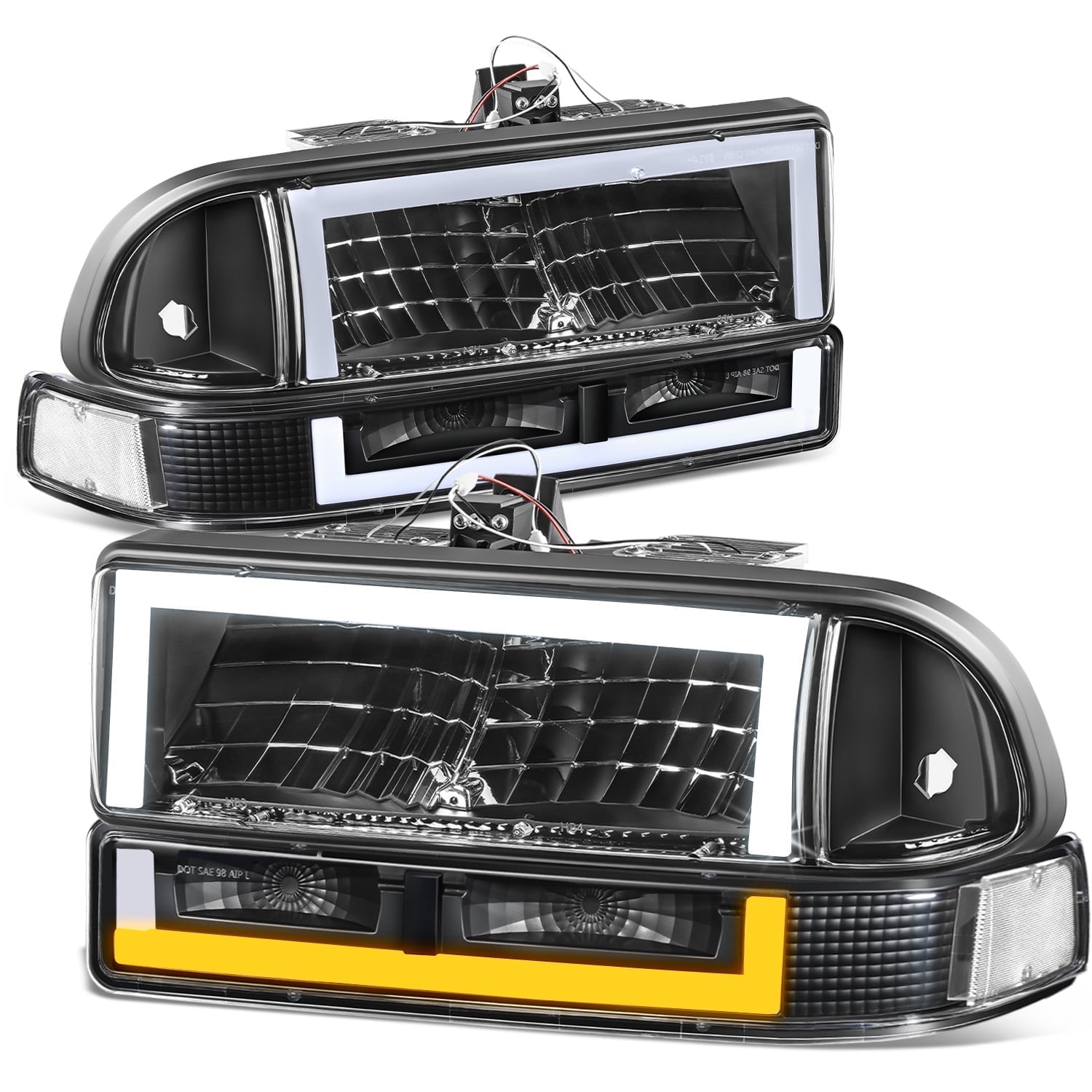 DNA Motoring Square LED DRL Switchback Headlights for 98-04 Chevy ...