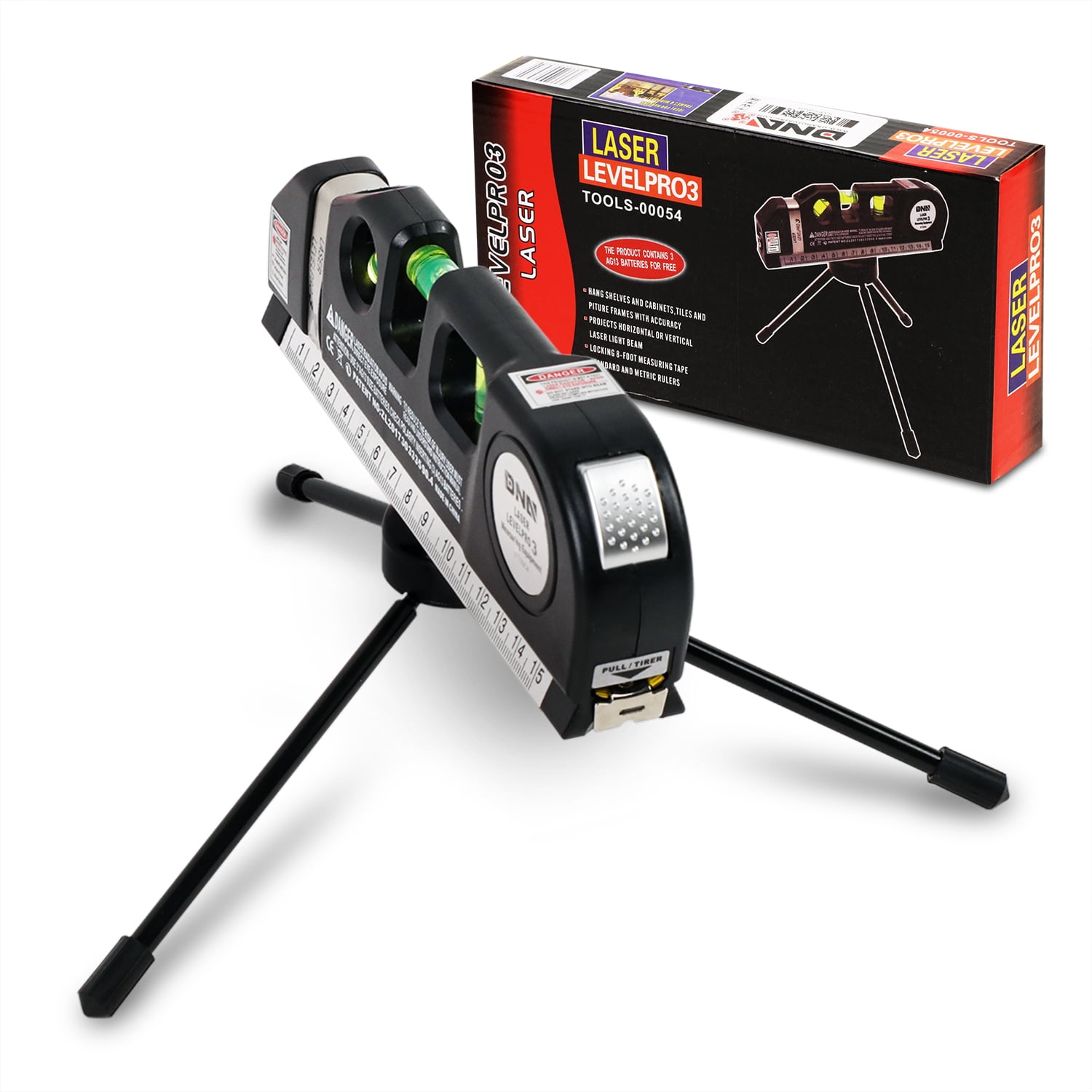 DNA Motoring 8ft Measuring Tape, Portable Laser Level with 3-Mode Laser ...