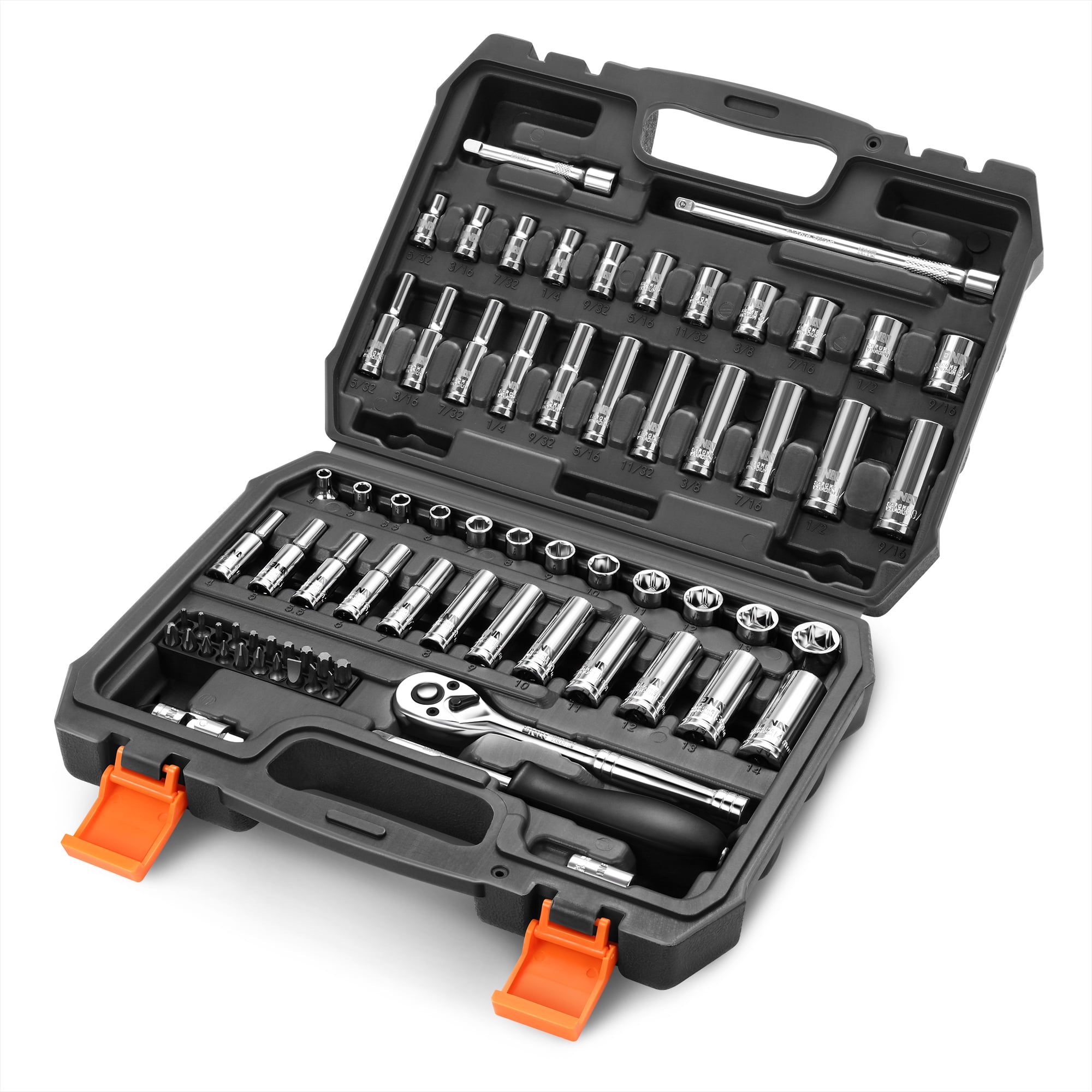DNA Motoring TOOLS-00144 72 Pcs 1/4" Drive Socket Tool Set SAE Metric w ...