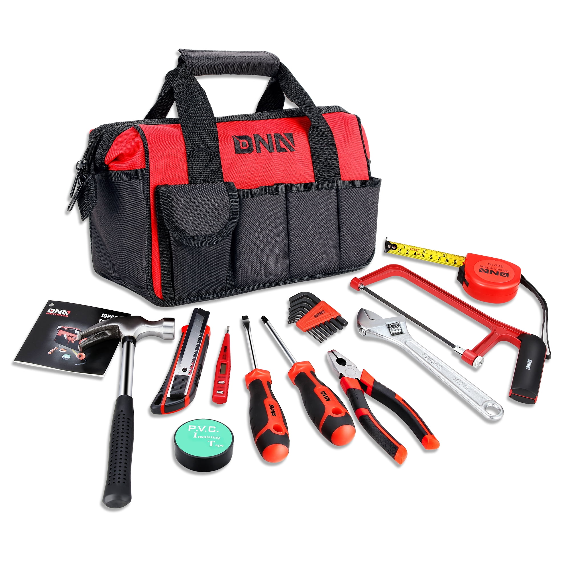 DNA Motoring TOOLS-00204 Red 19 PCs Portable Tool Kit Household General ...