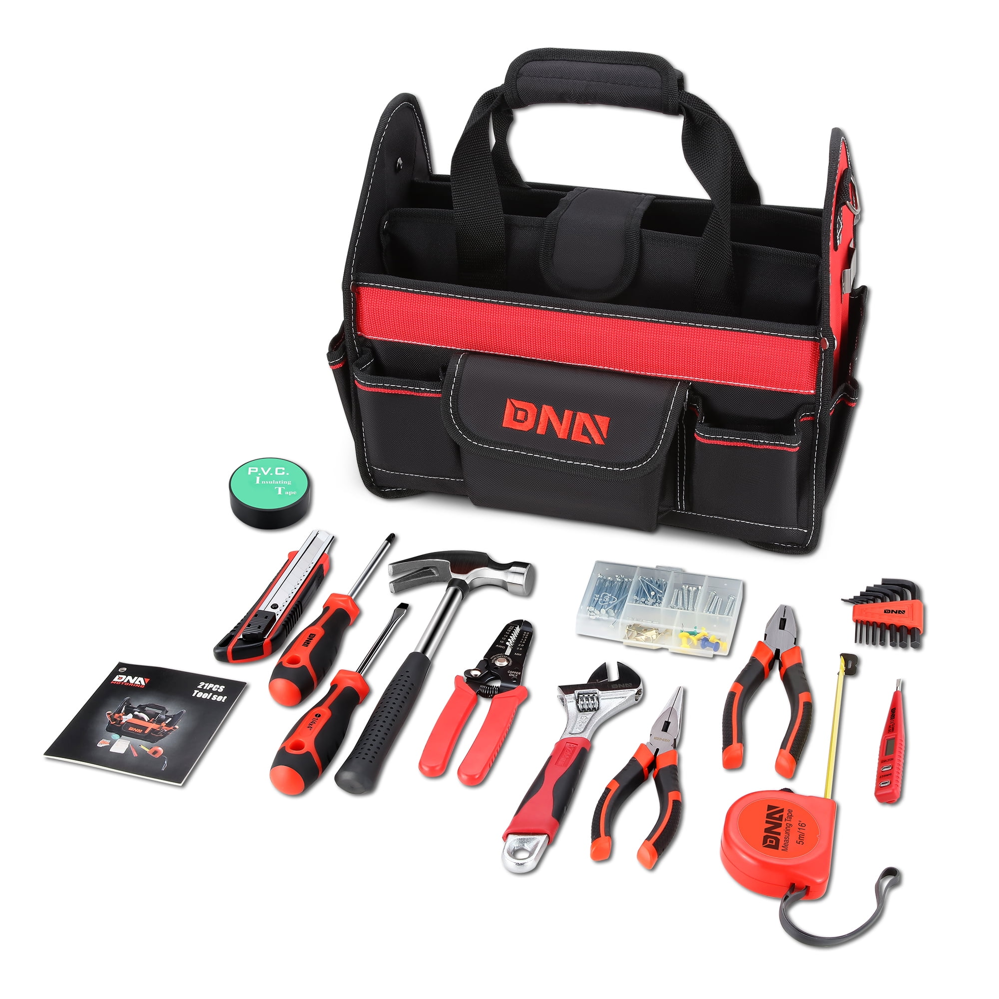 DNA Motoring TOOLS-00207 Red 21 PCs Portable Tool Kit Household General ...