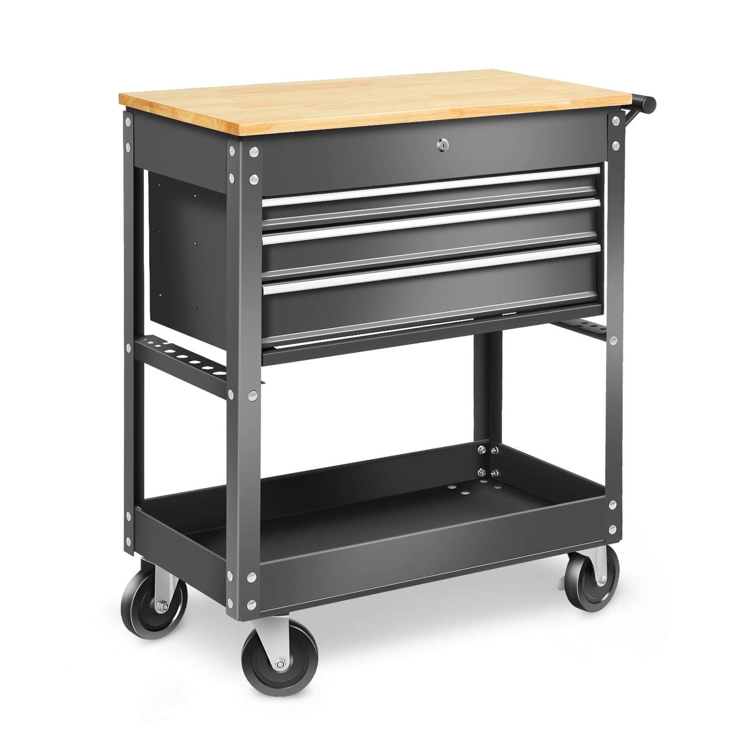DNA Motoring TOOLS-00403 3 Drawer Lockable Wood Top Multiple Storage ...