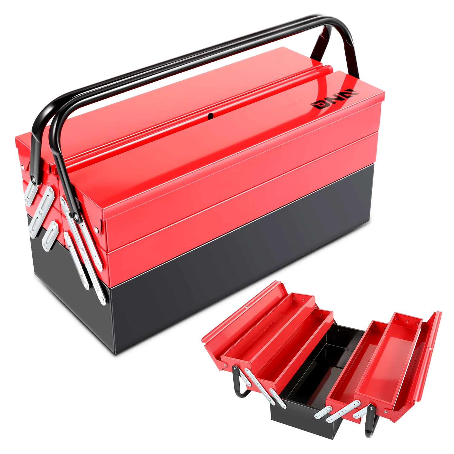 DNA Motoring TOOLS-00411 Red 18" 3 Level Multi-Function Foldable Repair Tool Box Storage With ...