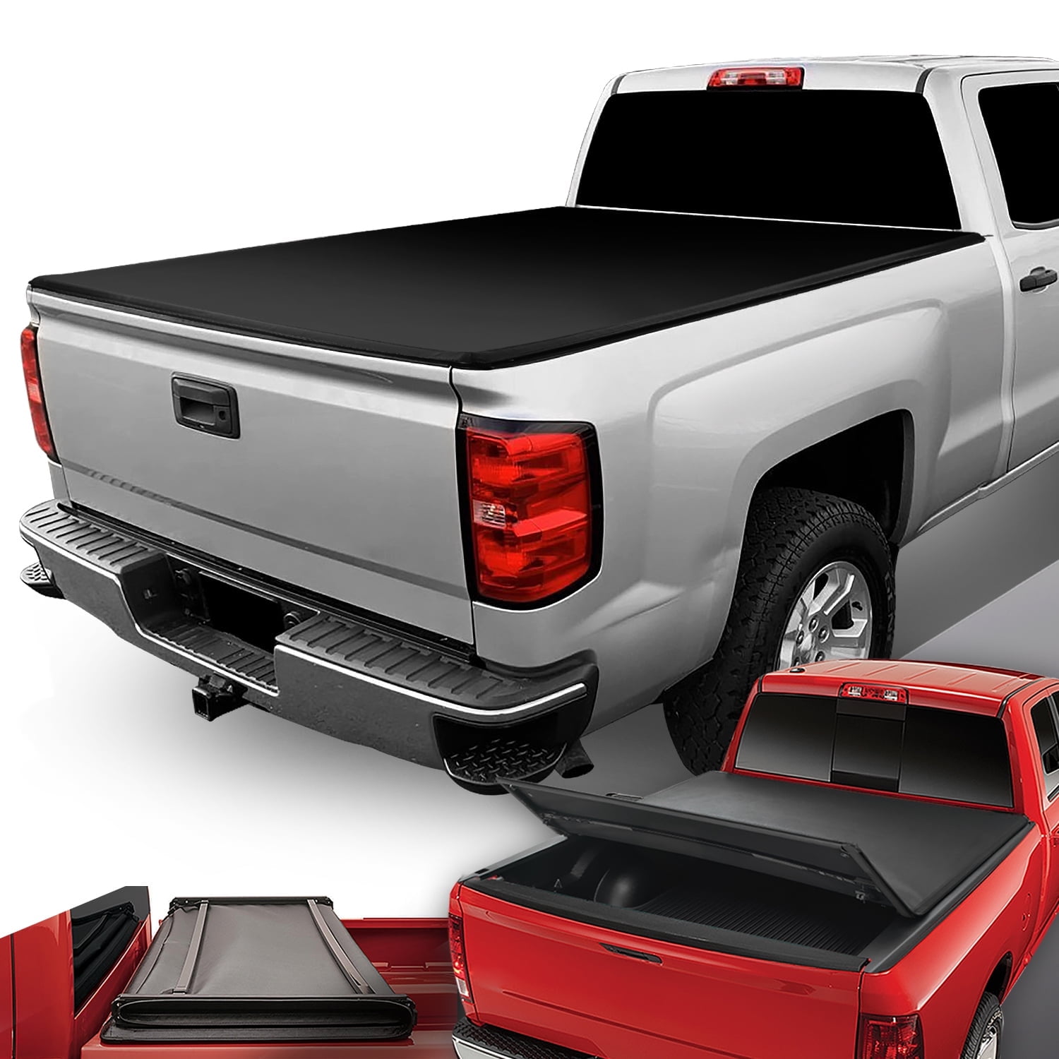 DNA Motoring Tri-Fold Soft Tonneau Cover for 2007-2013 Silverado Sierra 8' Bed, Versatile ...
