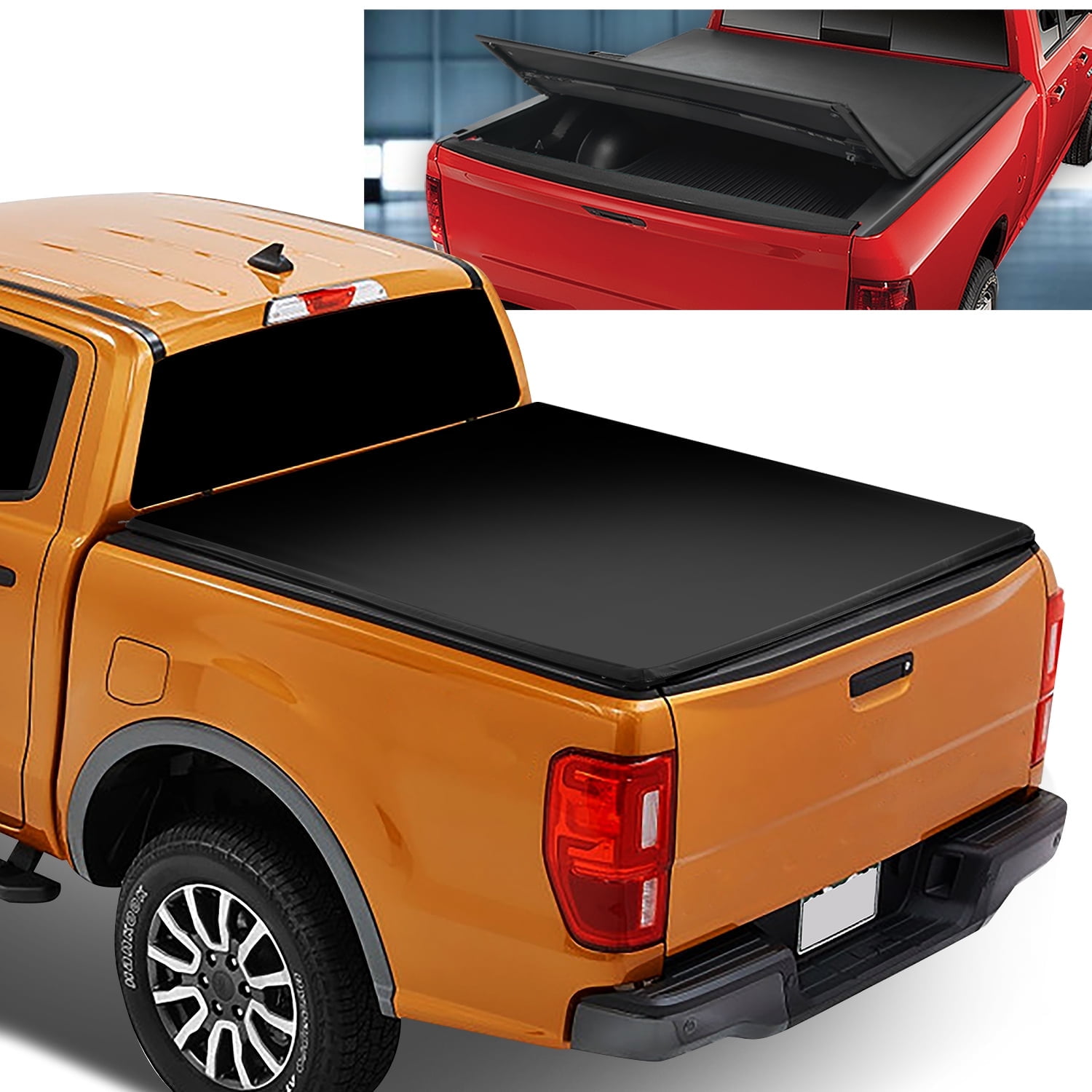 DNA Motoring Soft Folding Tri-Fold Tonneau Cover for 2019-2023 Ford Ranger 5' Ft Short Bed ...