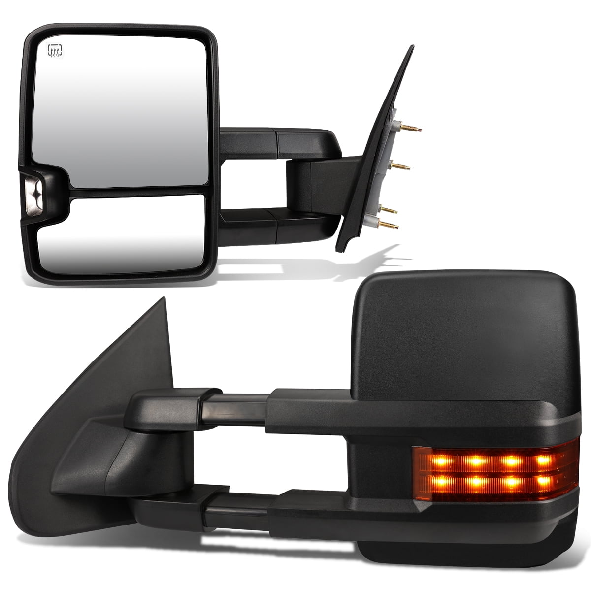 DNA Motoring Black Power Heated Tow Mirrors, Manual Extendable, Fits ...