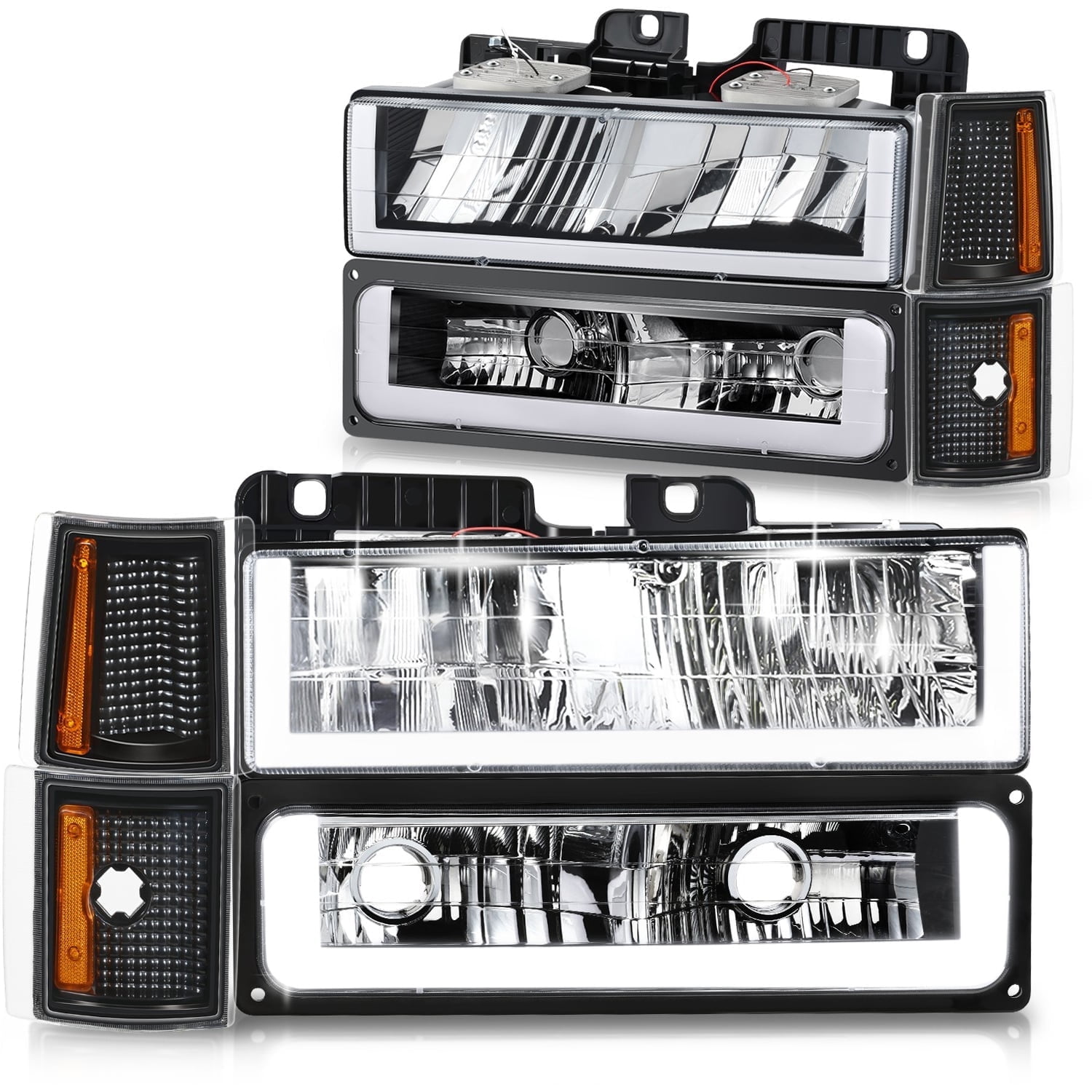 DNA Motoring U-LED Bar DRL Headlights for 94-00 GMC C/K Pickup Suburban ...